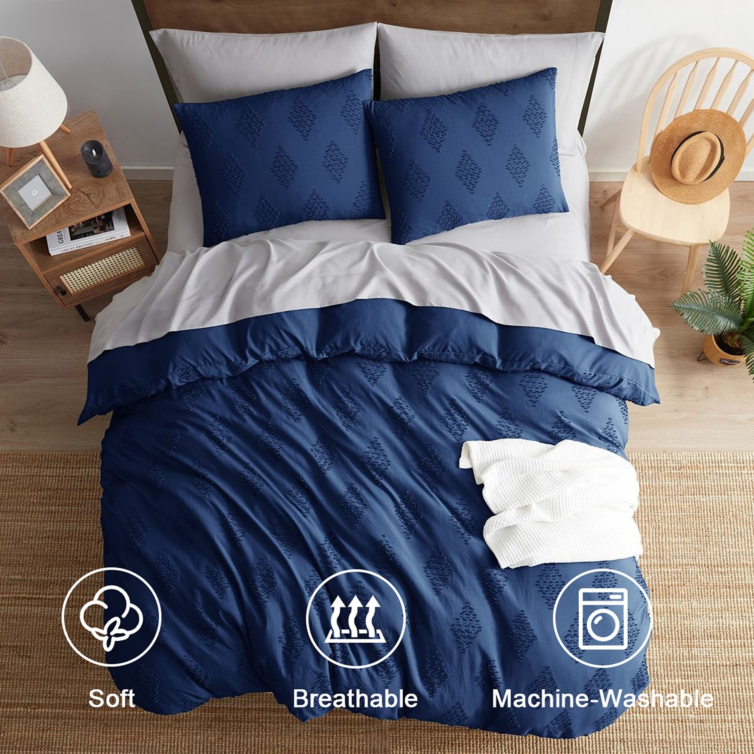 Nestl Boho Tufted Embroidery Double Brushed Duvet Cover with Button ...