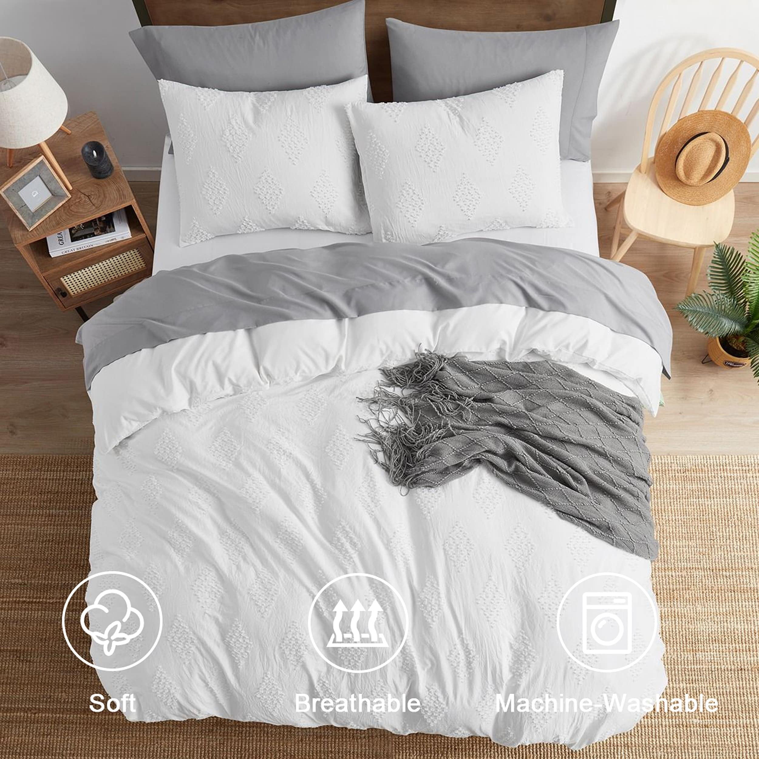 Nestl Boho Tufted Embroidery Double Brushed Duvet Cover with Button ...