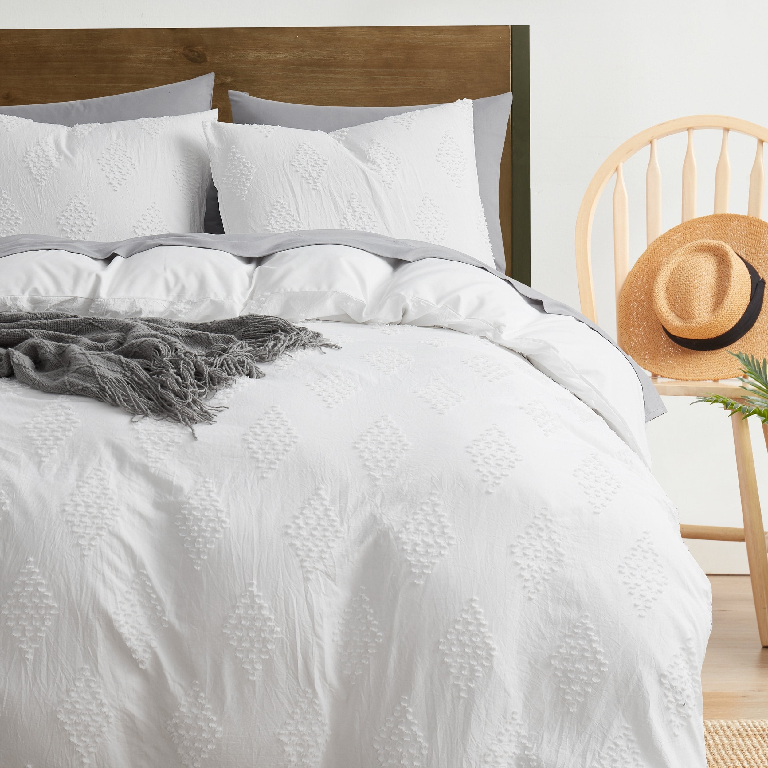 Nestl Boho Tufted Embroidery Double Brushed Duvet Cover with Button ...