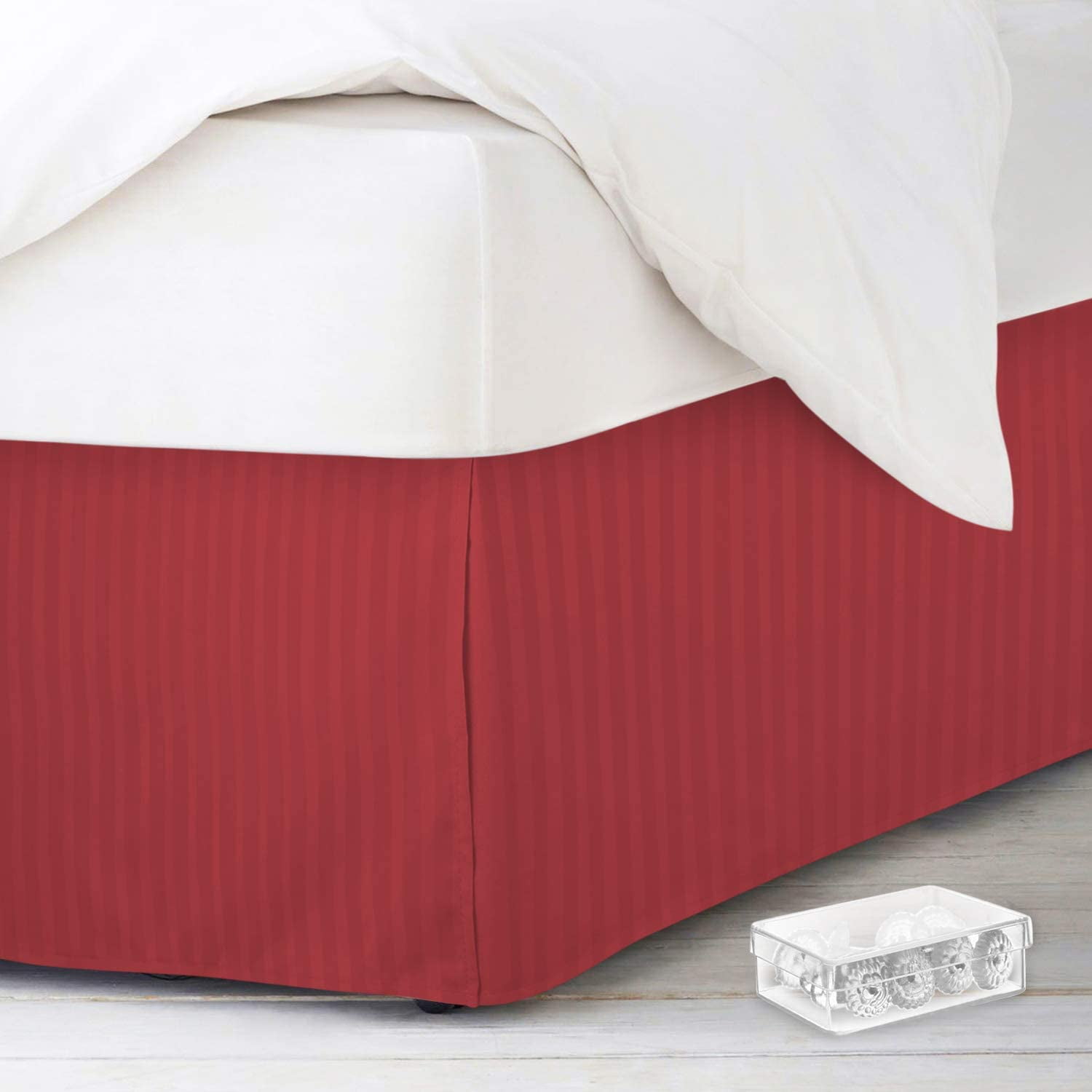 Nestl Queen Bed Skirt - Damask Dobby Stripe Wrap Around Bed Skirt Queen ...