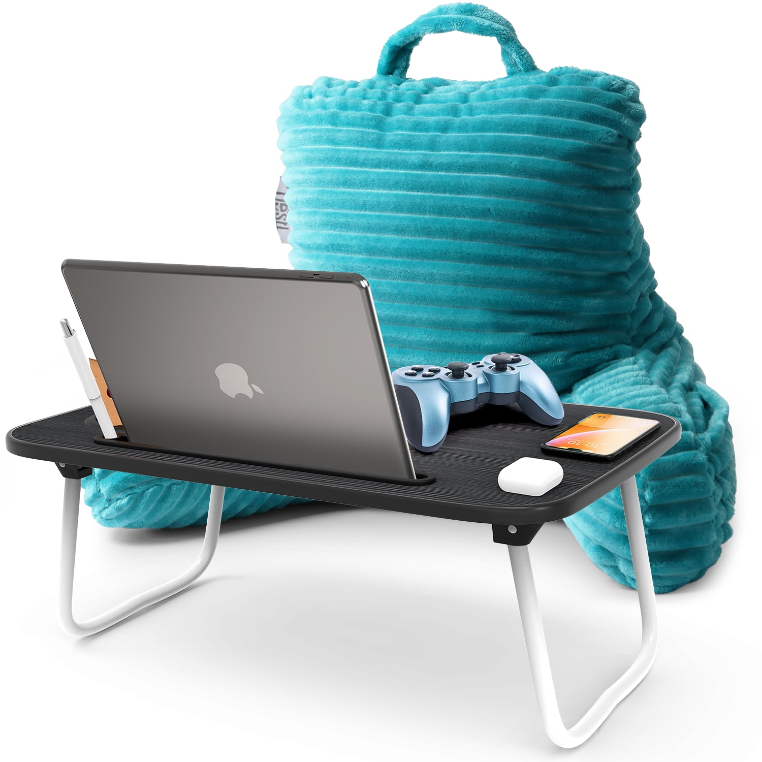 Nestl Reading Pillow with Portable Lap Desk Stand - Striped Back ...