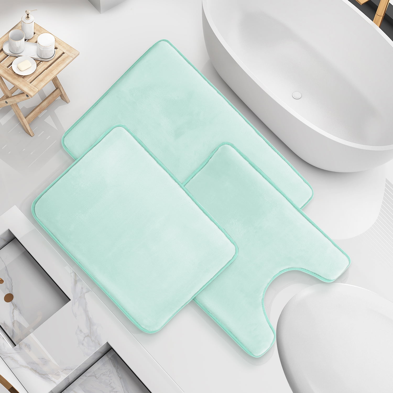 Nestl Set of 3 Absorbent Memory Foam Bath Mat Bathroom Rugs, Aqua ...