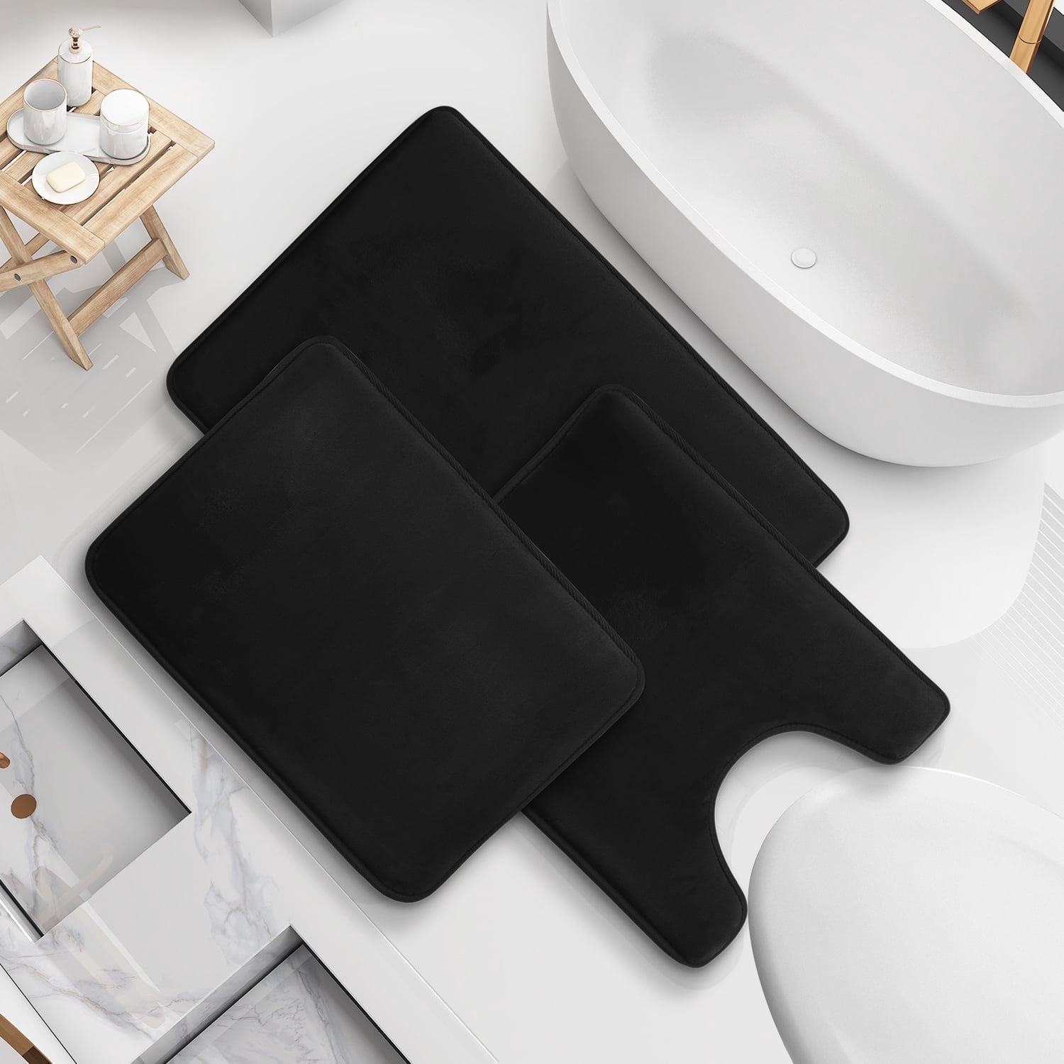 Nestl Set Of 3 Absorbent Memory Foam Bath Mat Bathroom Rugs Black