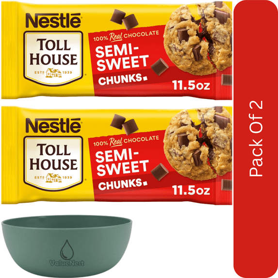 Nestlé Toll House Semi-Sweet Chocolate Chunks, 11.5 oz Bag-2pk, With Olive Green Bowl By ...