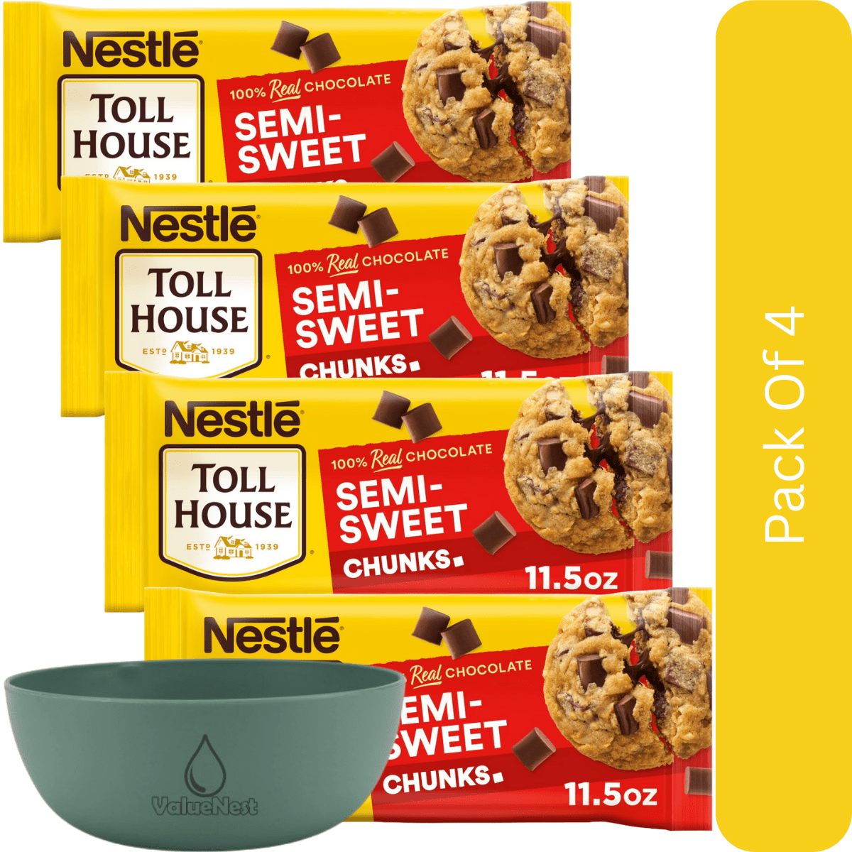 Nestlé Toll House Semi-Sweet Chocolate Chunks, 11.5 oz Bag-4pk, With ...