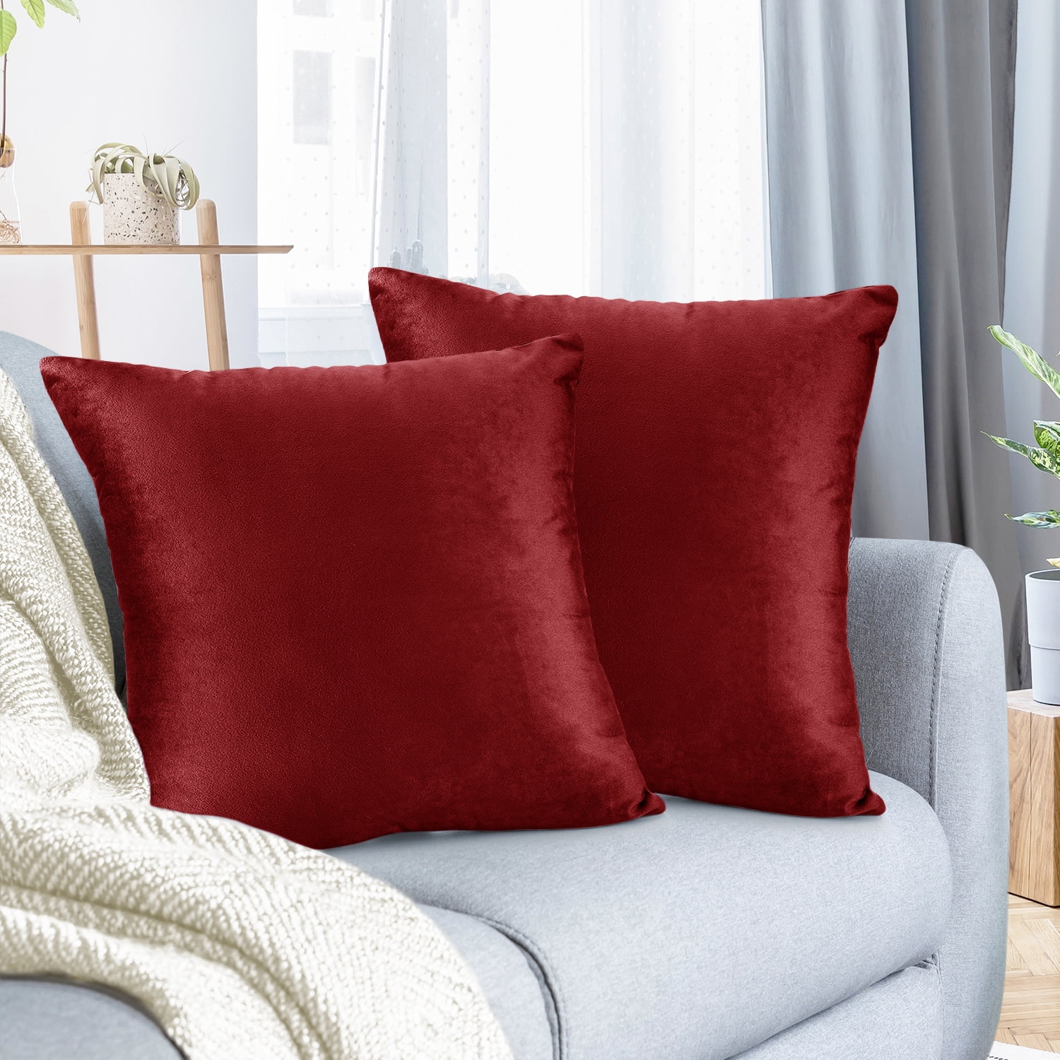Nestl Velvet Throw Pillow Covers Solid Square Soft Decorative Pillow ...