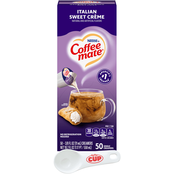 Nestle Coffee mate Liquid Coffee Creamer Singles, Italian Sweet Crème, 50 Ct Box with By The Cup ...