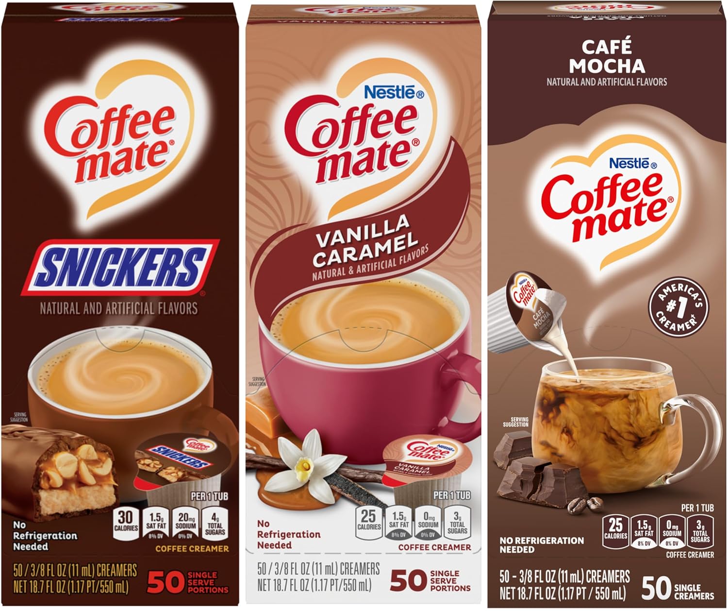 Nestle Coffee mate Liquid Coffee Creamer Singles Variety Pack, Snickers ...