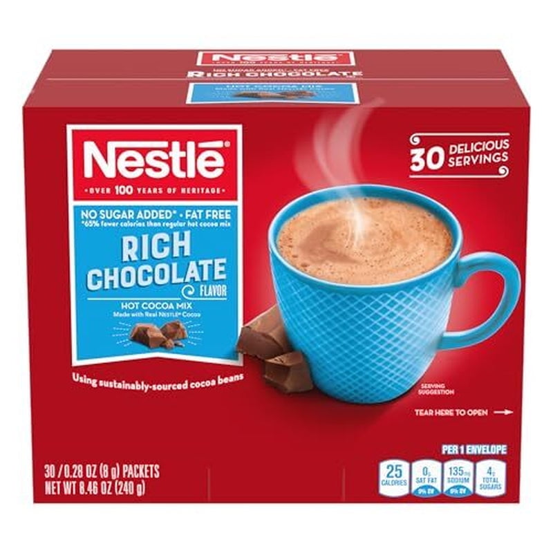 Nestle Hot Cocoa No Sugar Added Fat Free Rich Chocolate Drink Mix 30 ...
