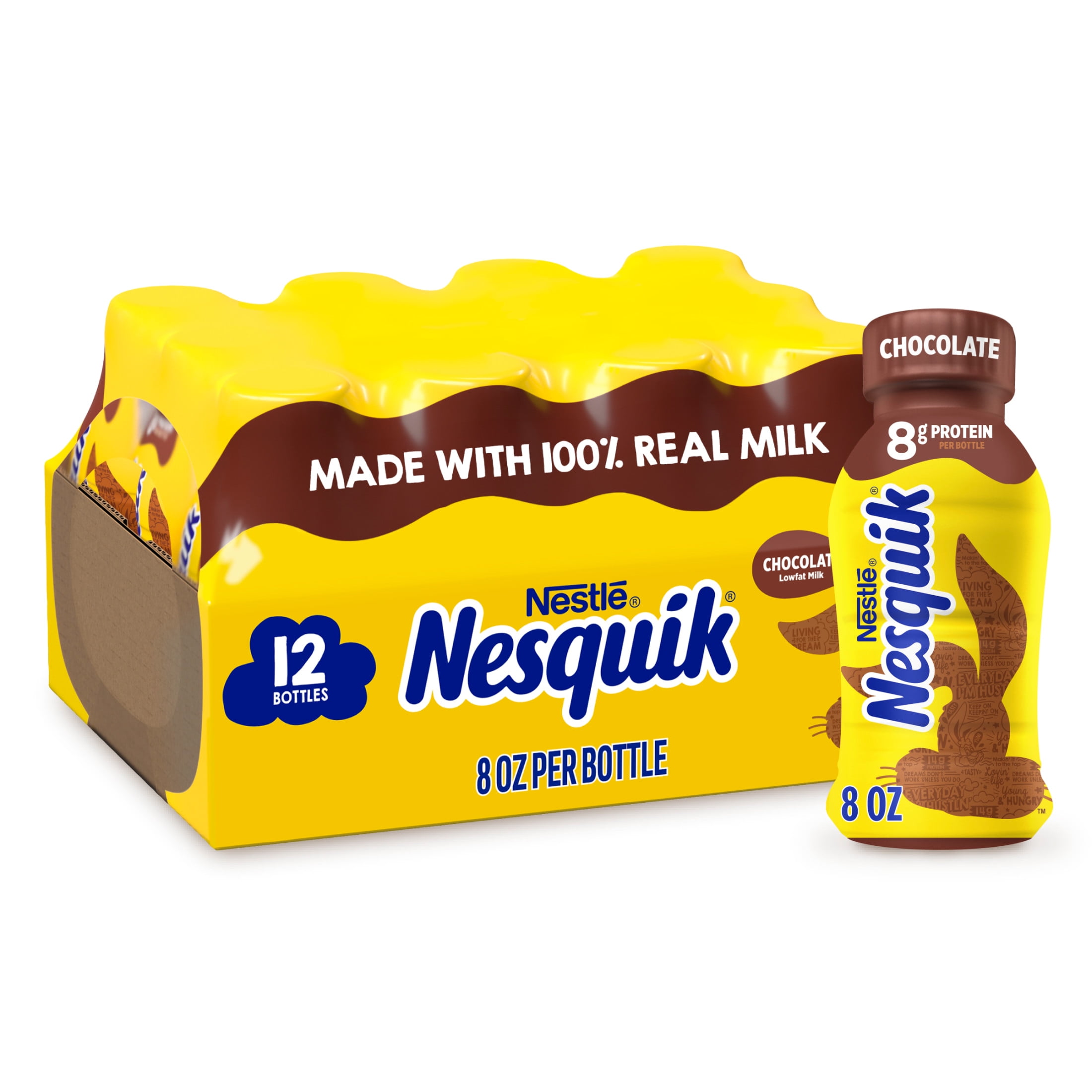 Nestle Nesquik Ready to Drink Chocolate Milk, Lowfat, Gluten Free, 8 fl oz, 12 Bottles - Walmart ...