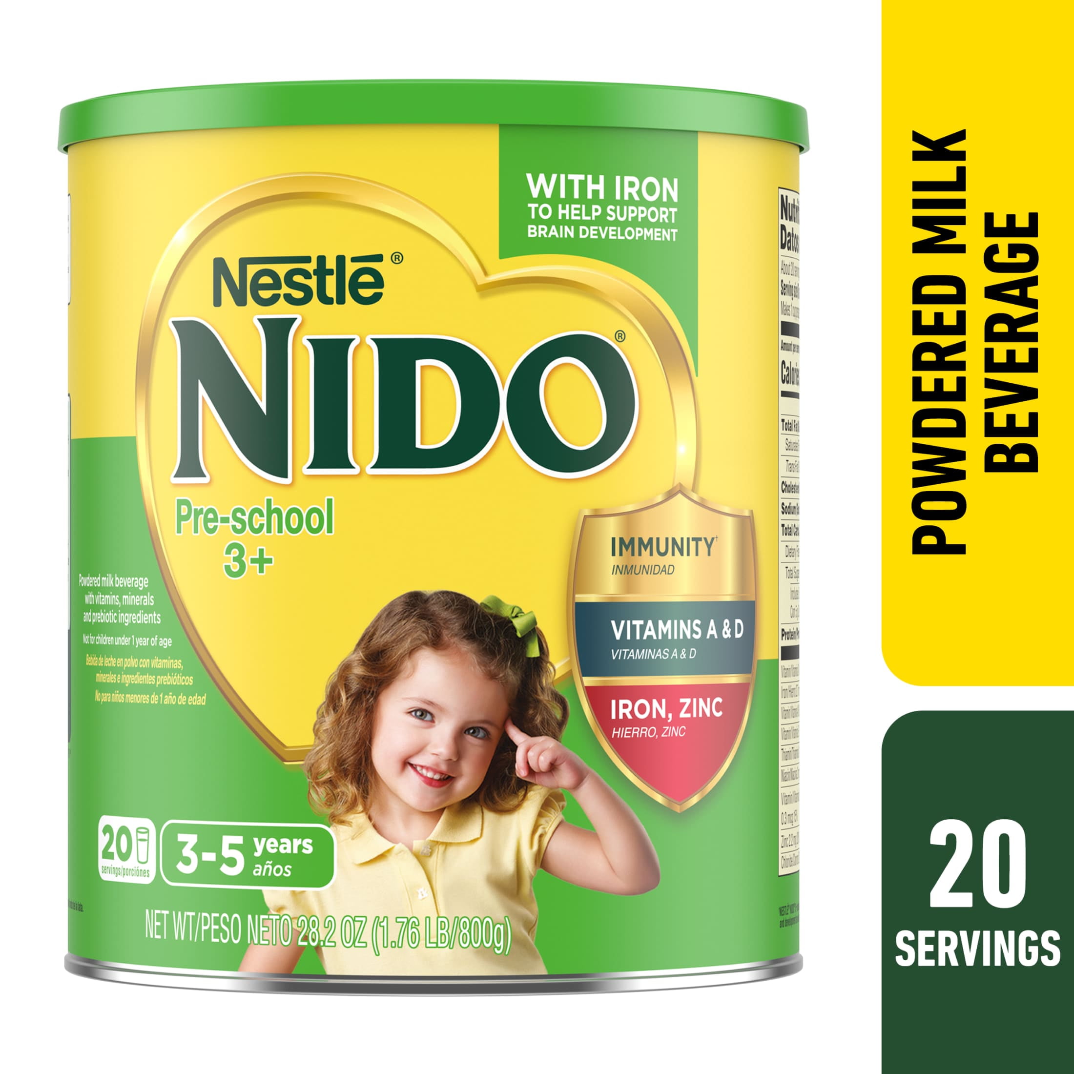Nestle Nido 3 to 5 Years Toddler Powdered Milk Beverage, 28.2 oz Canister - Walmart.com