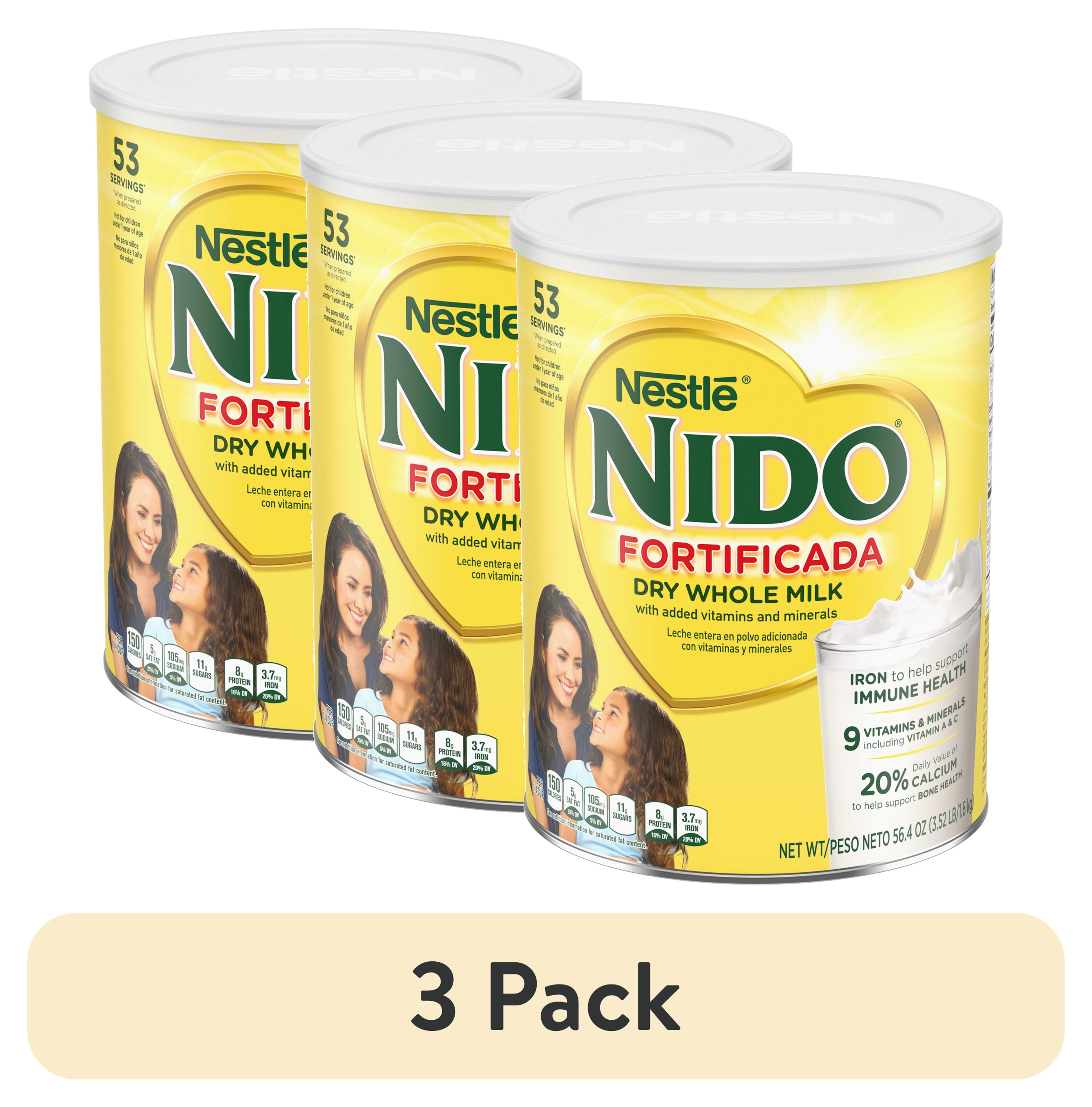 (3 pack) Nestle Nido Fortificada Powdered Drink Mix, Dry Whole Milk ...