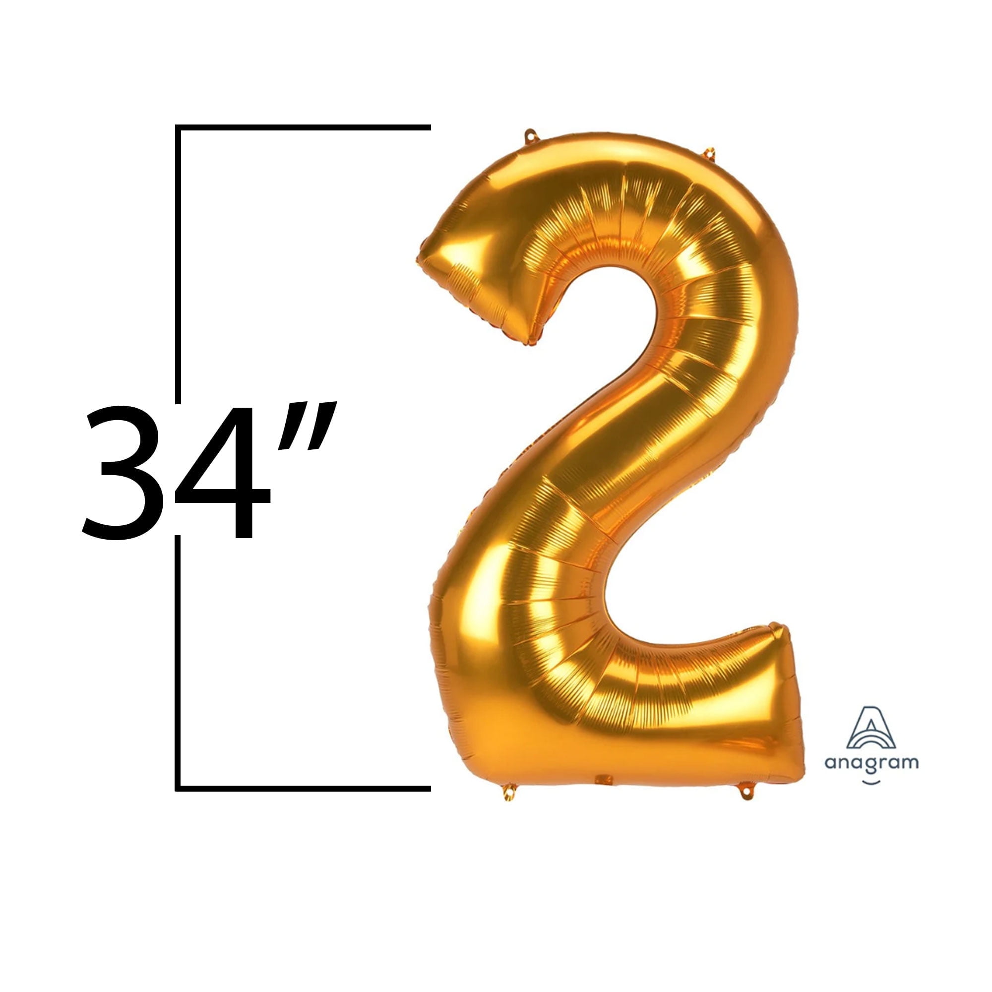 Golden Number 2 Balloon 34" Tall - Walmart.com