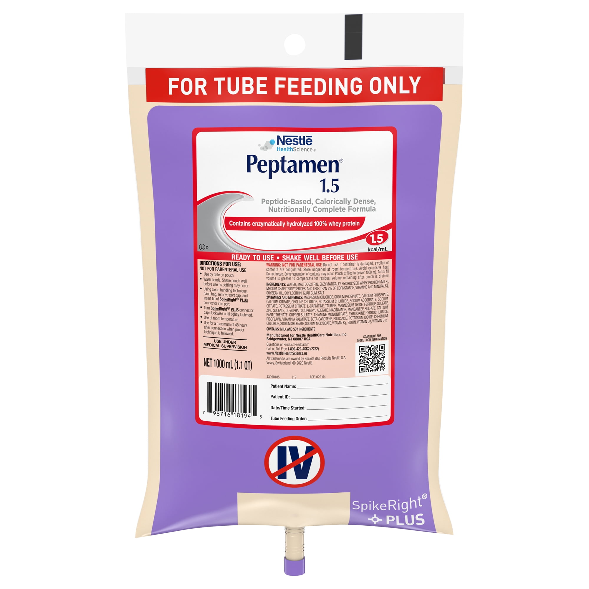 Peptamen 1.5 Tube Feeding Formula Unflavored 1000 mL Ready to Hang 6 Ct - Walmart.com