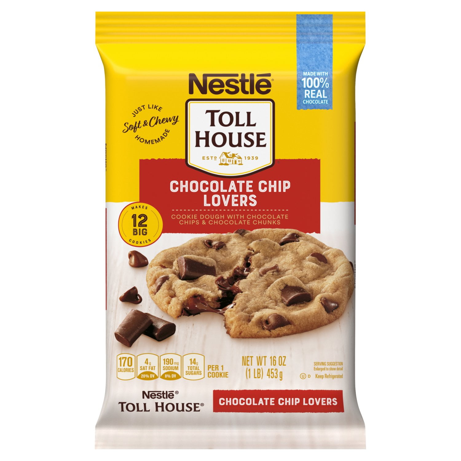 Nestle Toll House Ultimates Cookie Dough Chocolate Chip Lovers 16 oz ...