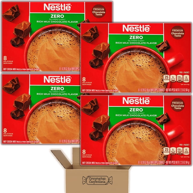 Nestle ZERO Hot Cocoa Mix Bulk Pack - 4 Boxes, 8 Packets Per Box - ZERO ...