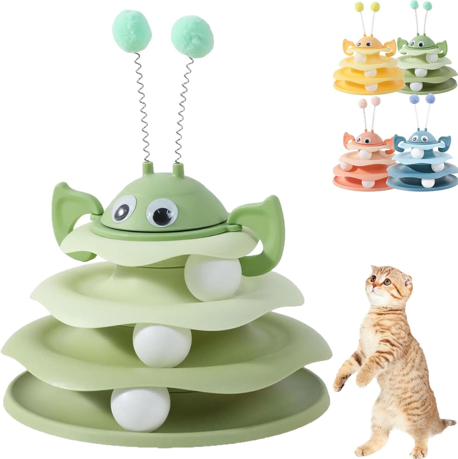 Nestoly Interactive 3-Layer Cat Toy Tower, 3-Layer Trackball ...