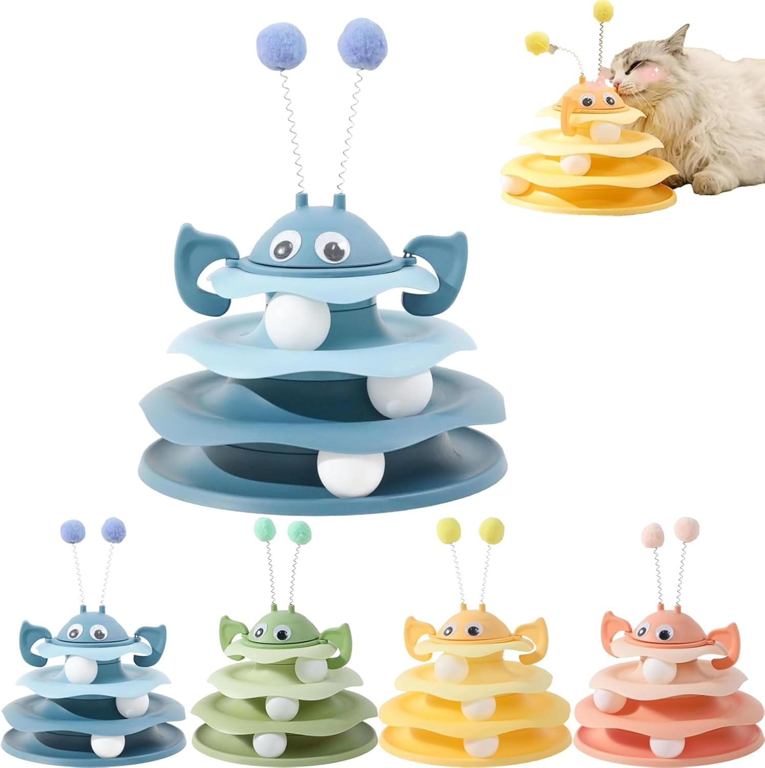 Nestoly Interactive 3-Layer Cat Toy Tower with Rotating Bee and Rolling ...