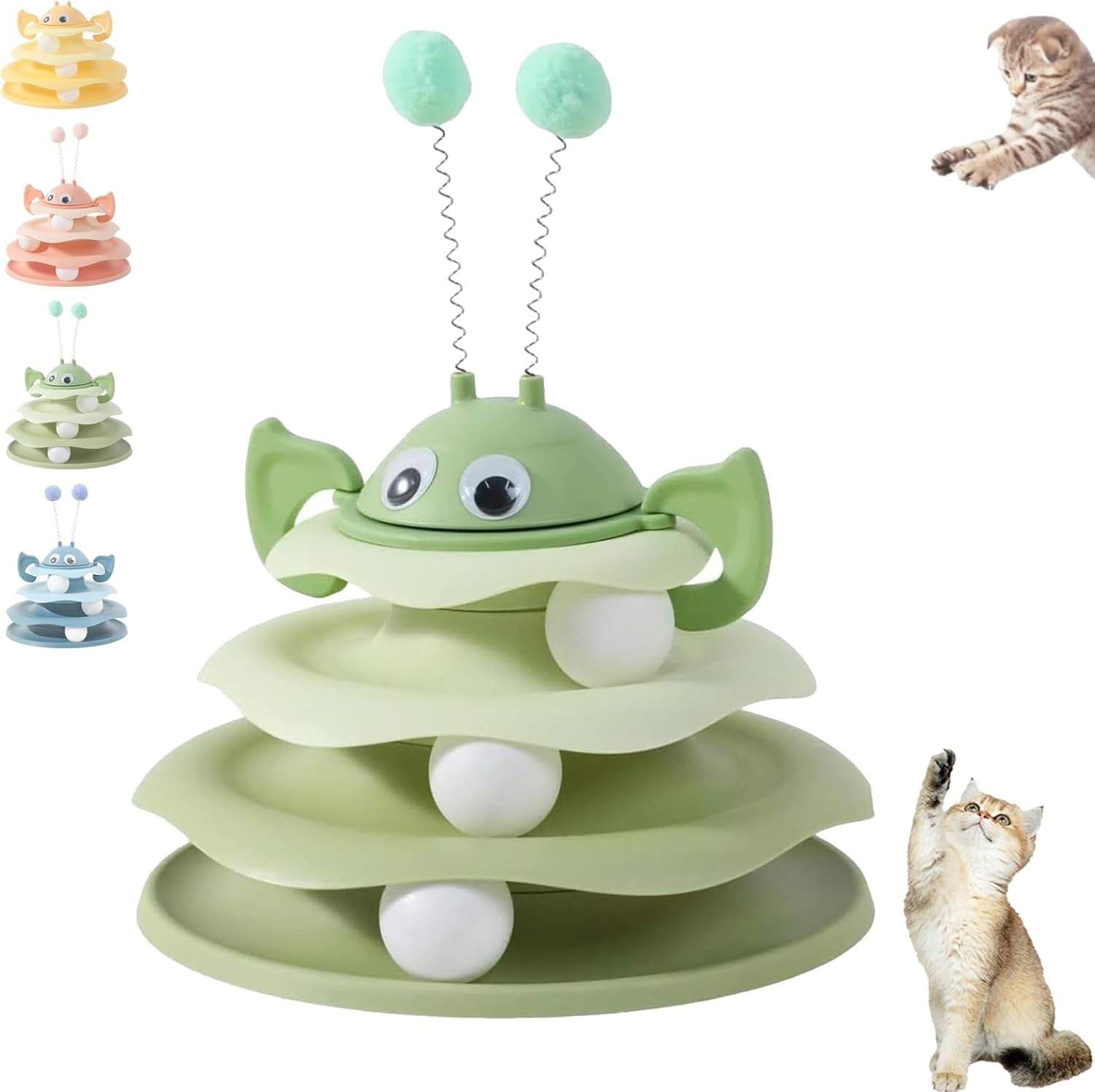 Nestoly Interactive 3-Layer Cat Toy Tower with Rotating Bee and Rolling ...