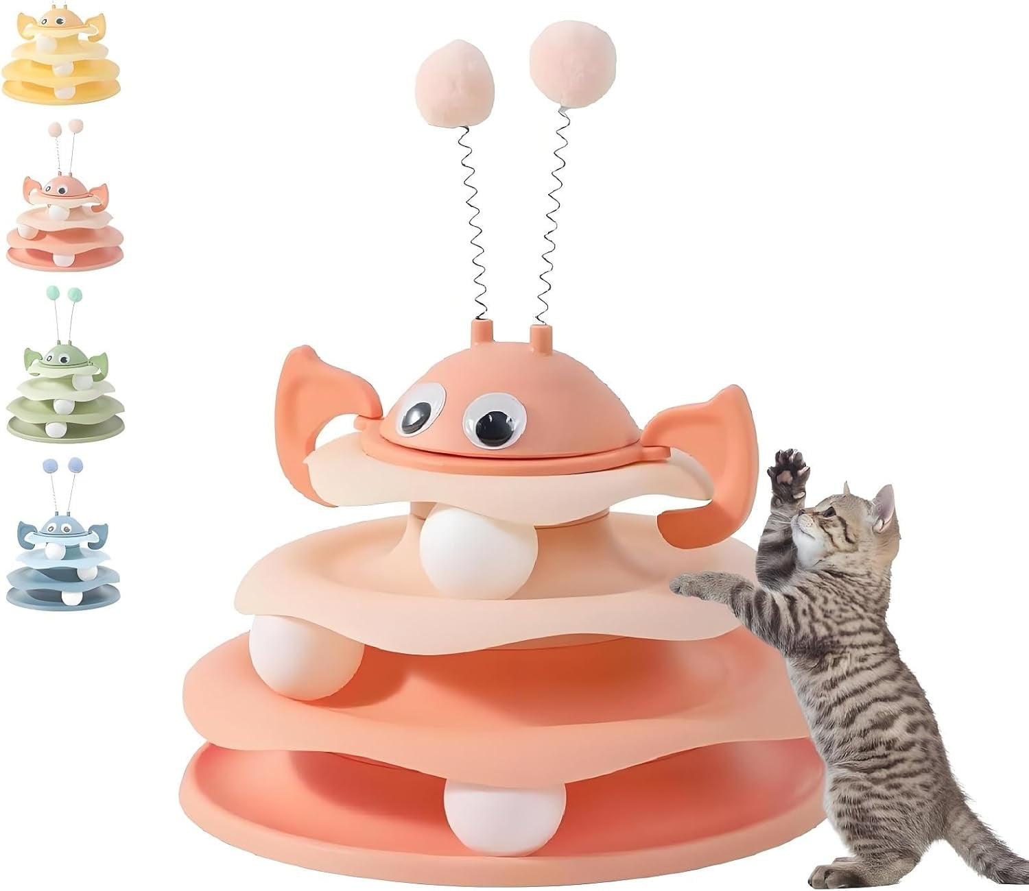 Nestoly Interactive 3-Layer Cat Toy Tower with Rotating Bee and Rolling ...
