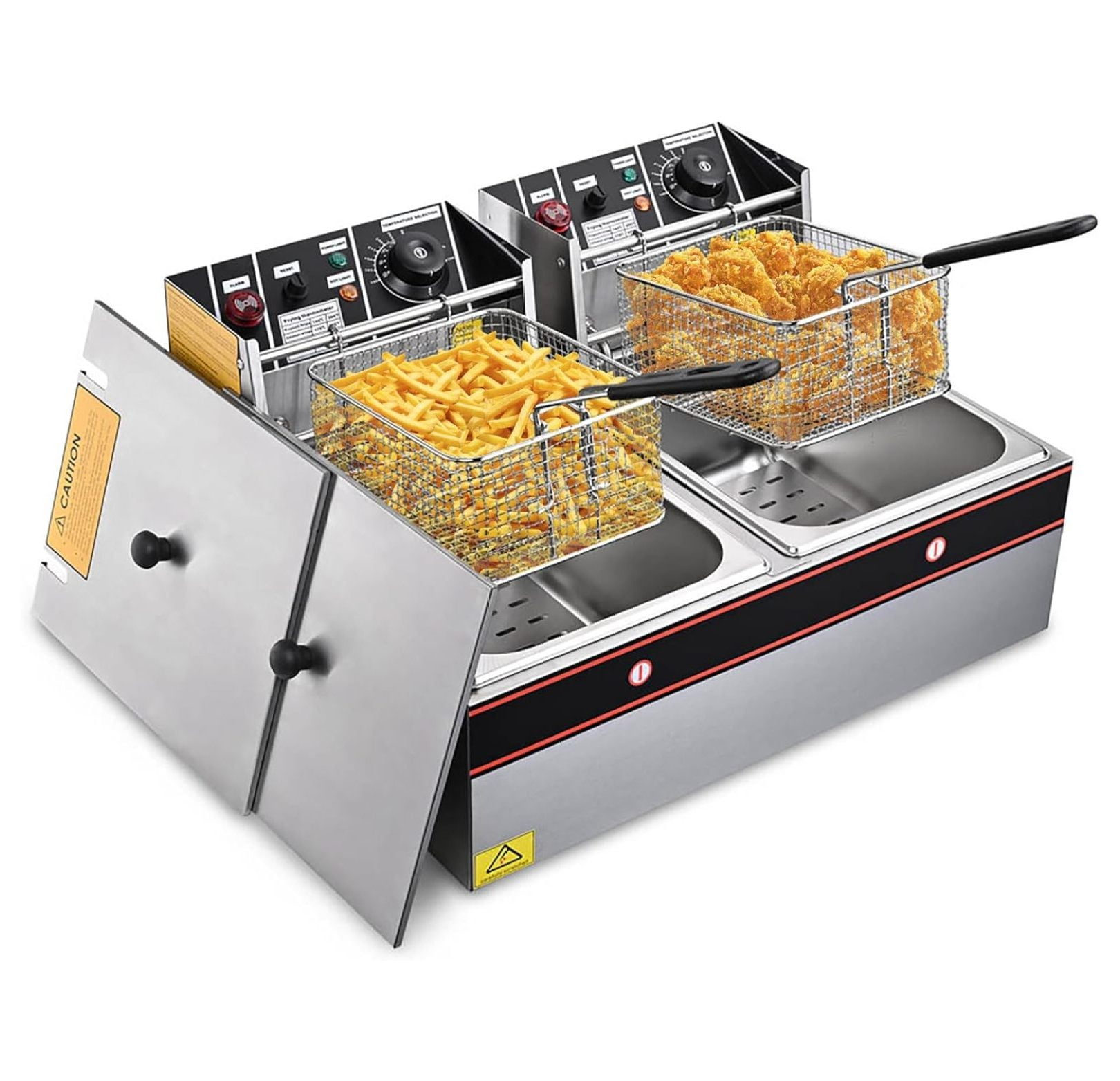 Nestora 24L Deep Fryer with Dual Baskets&Lids 5000W Stainless Steel ...