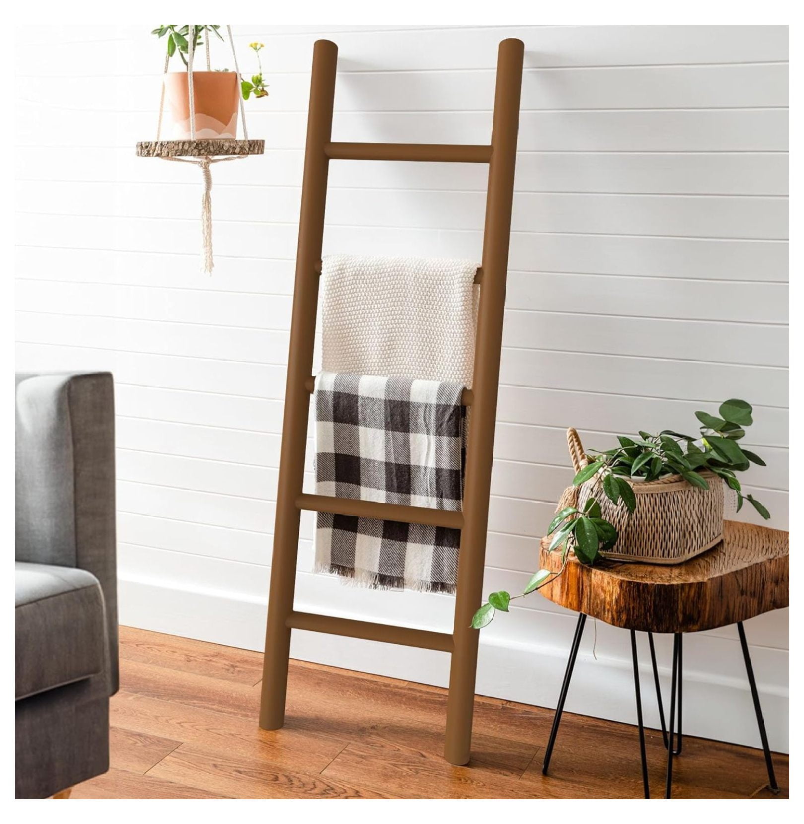 Nestora 5 Ft Lumber Wall Leaning Blanket Ladders Quilt Towel Display ...