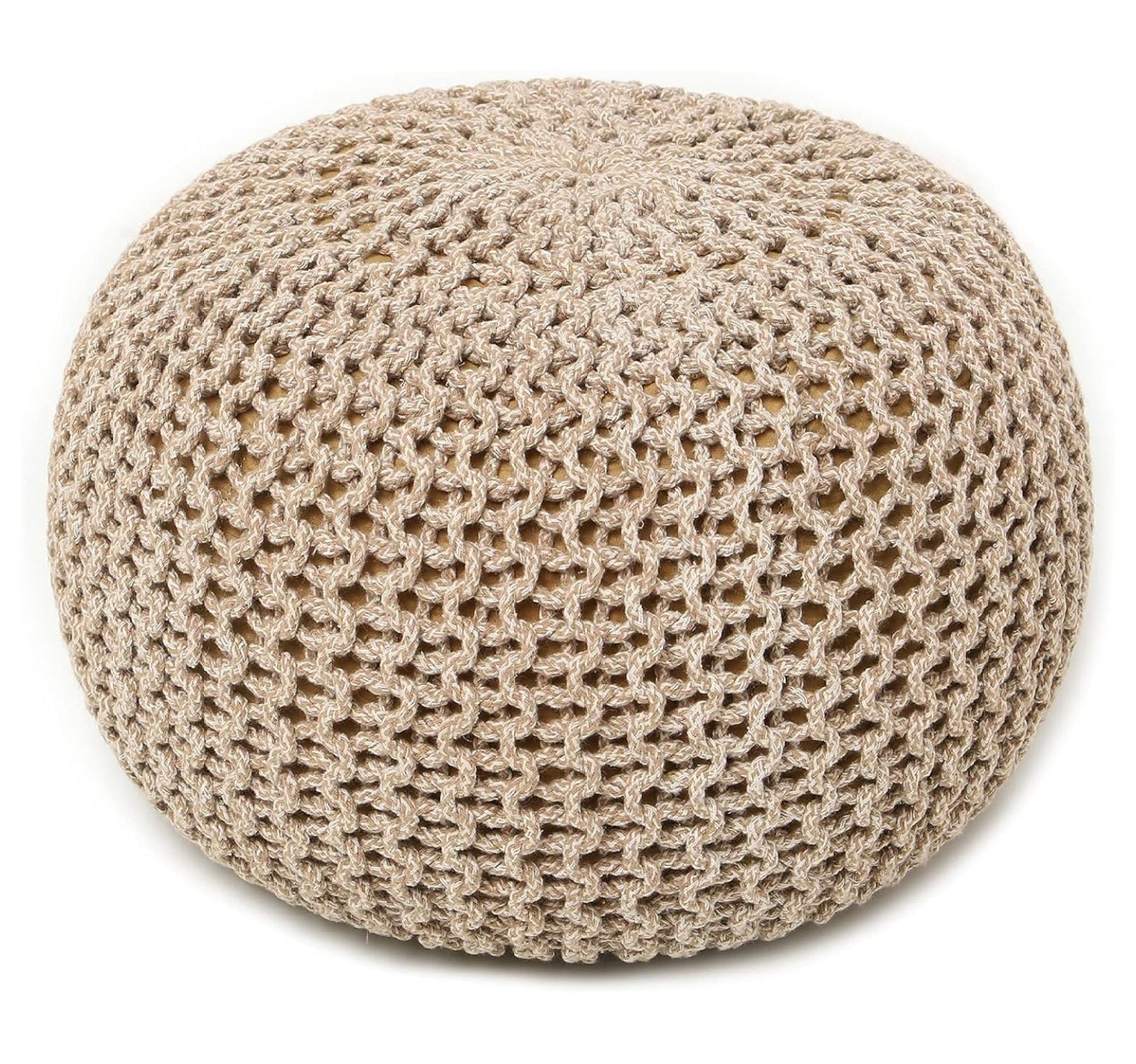 Nestora Round Pouf Ottoman - Hand Knitted Cable Boho Poof Home Décor ...