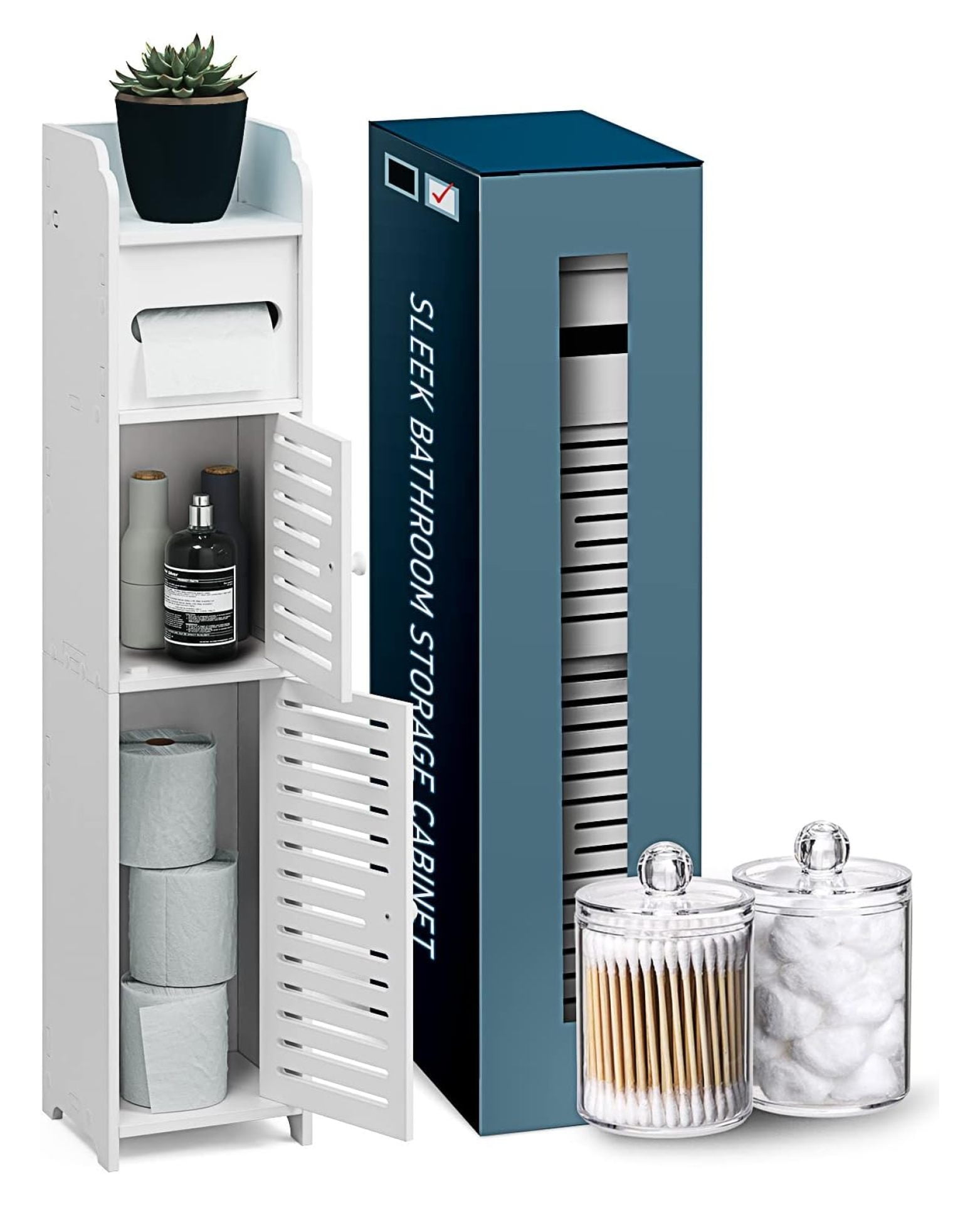 Nestora Small Bathroom Storage Cabinet with 2 Doors & 3 Shelves ...