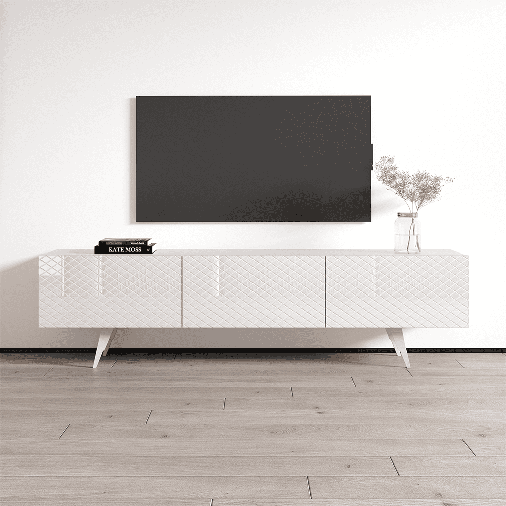 Net 03 TV Stand for TVs up to 80", Mid-Century Modern High Gloss 71 ...