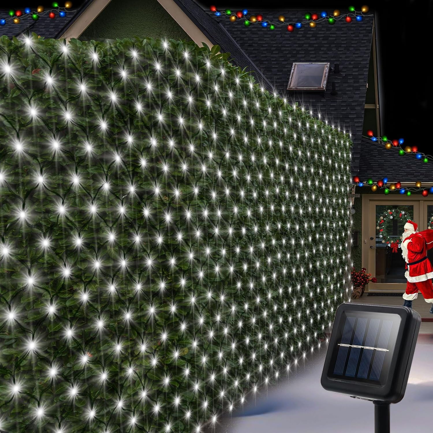 Net Lights Solar Powered, 200 LED 9.8Ft x 6.6Ft Bush Net Lights Dark ...