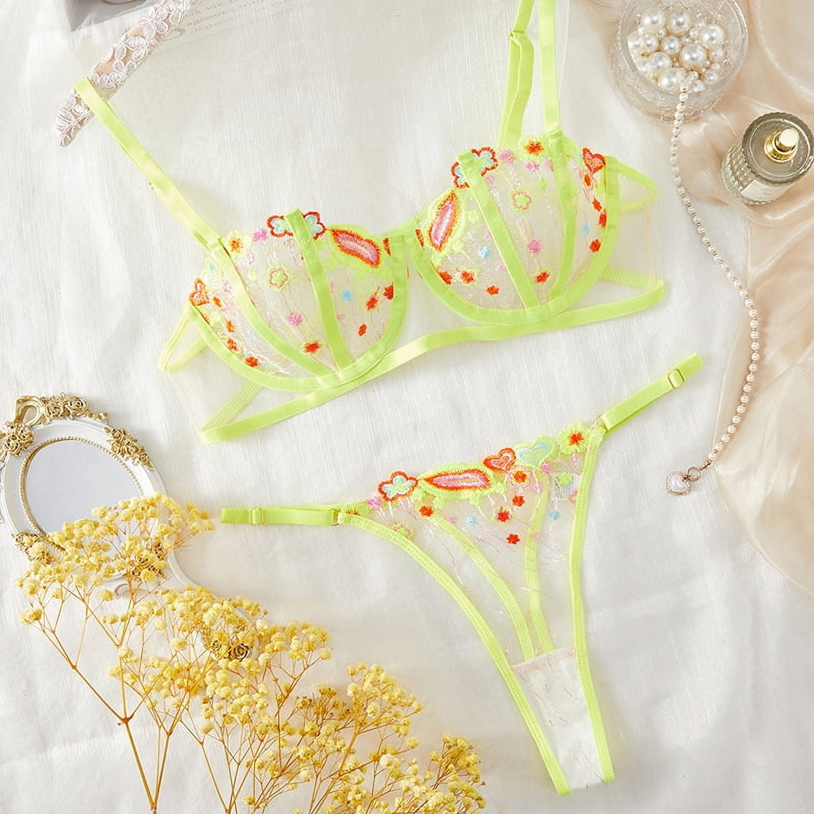 Net Yarn Flowers Embroidery Sexy Lingerie Suit High Quality Contrast ...