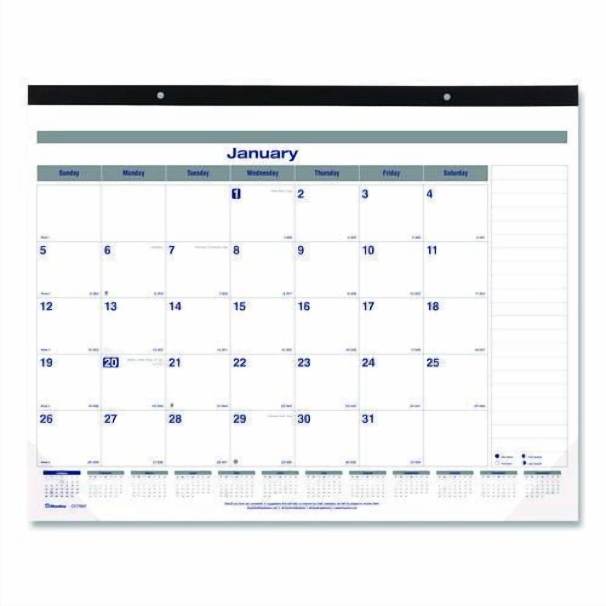 Net Zero Carbon Monthly Desk Pad Calendar, 22 x 17, White/Gray/Blue ...