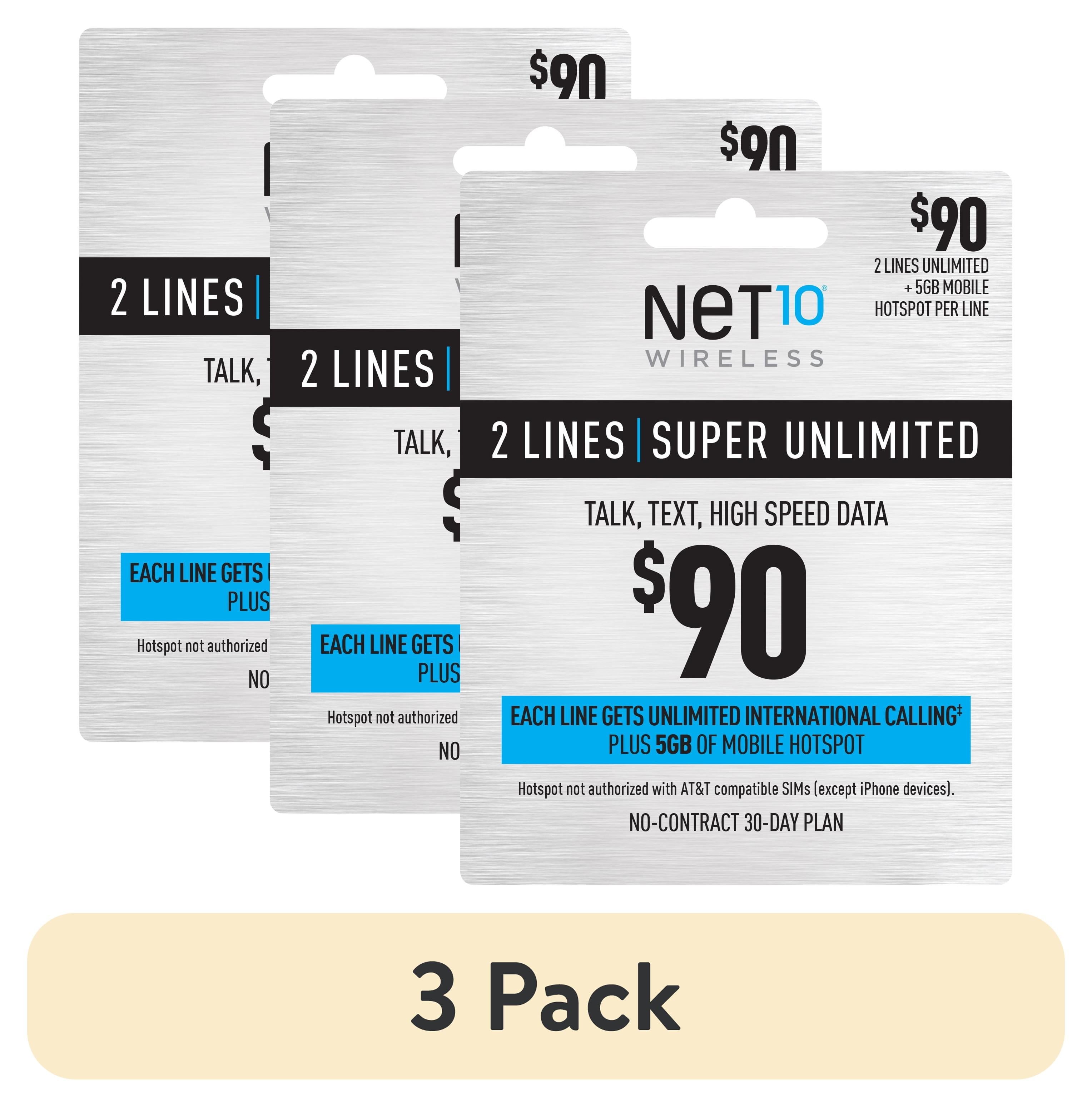 (3 pack) Net10 $90 Super Unlimited Family & Friends 30-Day Plan for 2 ...