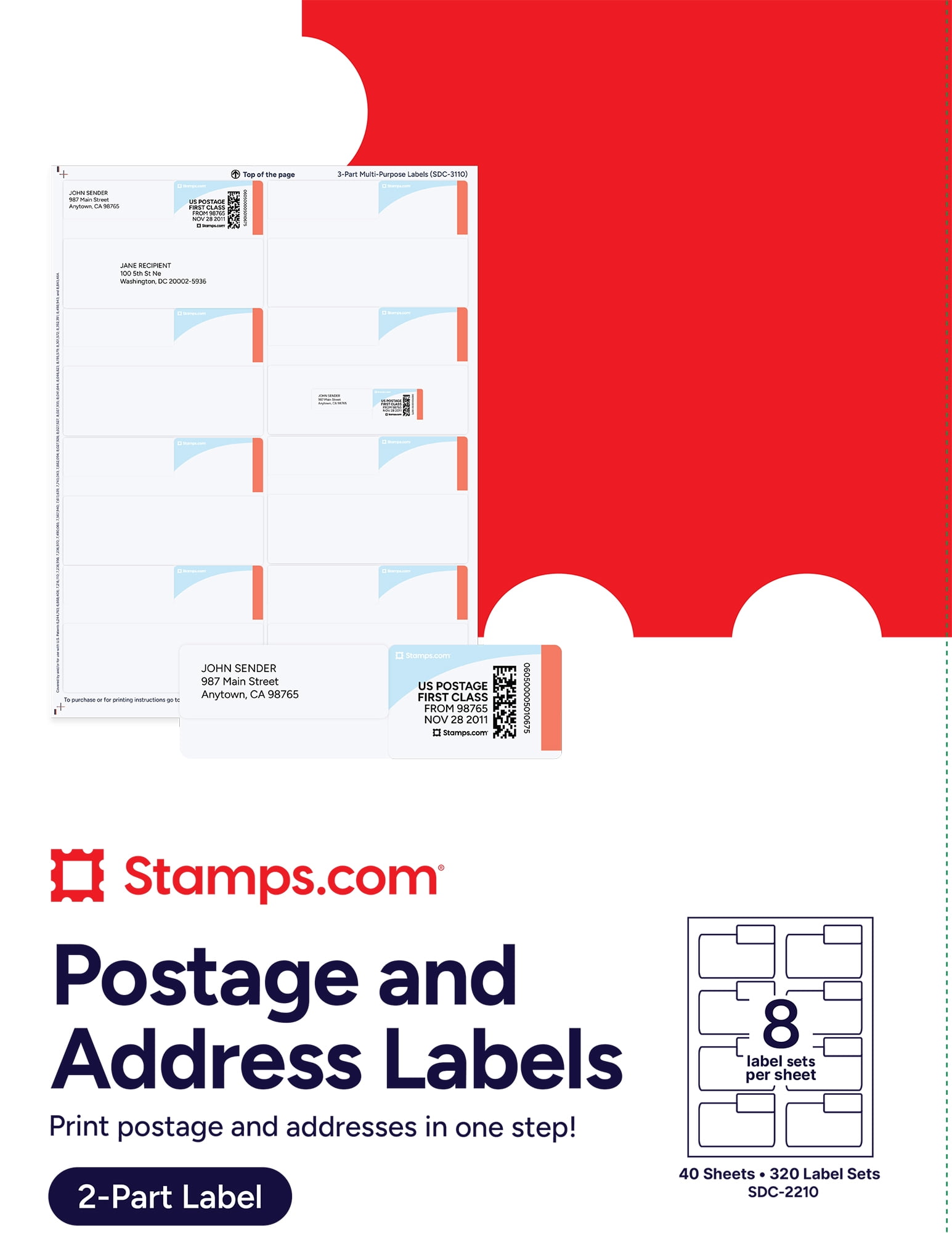 NetStamps 2-Part Postage & Address Labels, 40 Sheets for Shipping ...