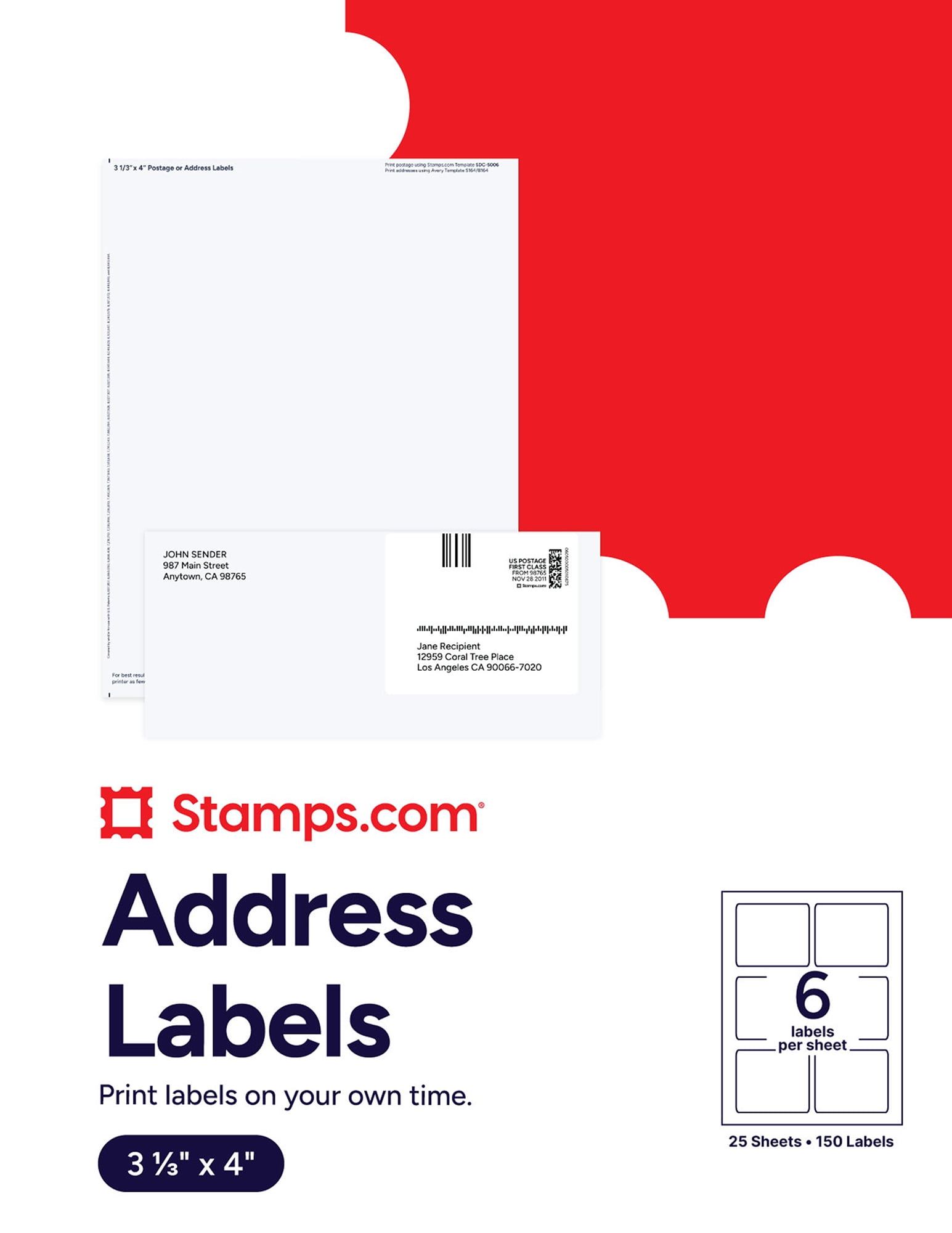 NetStamps 3 1/3 x 4" White Postage & Address Labels, 6 per Sheet, 25 ...