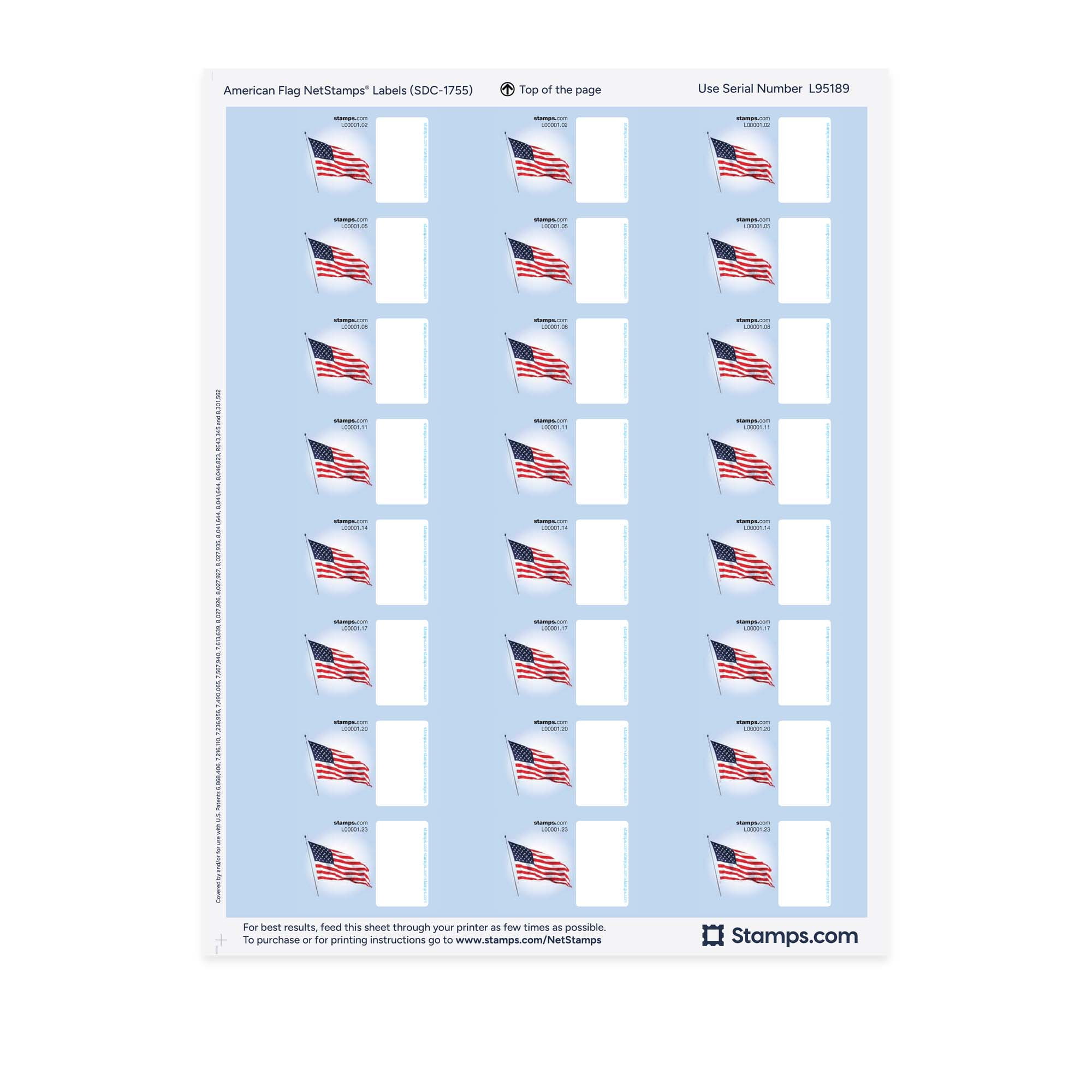 American Flag NetStamp 120 ct - Blank Postage Labels - Stamps.com - NOT ...