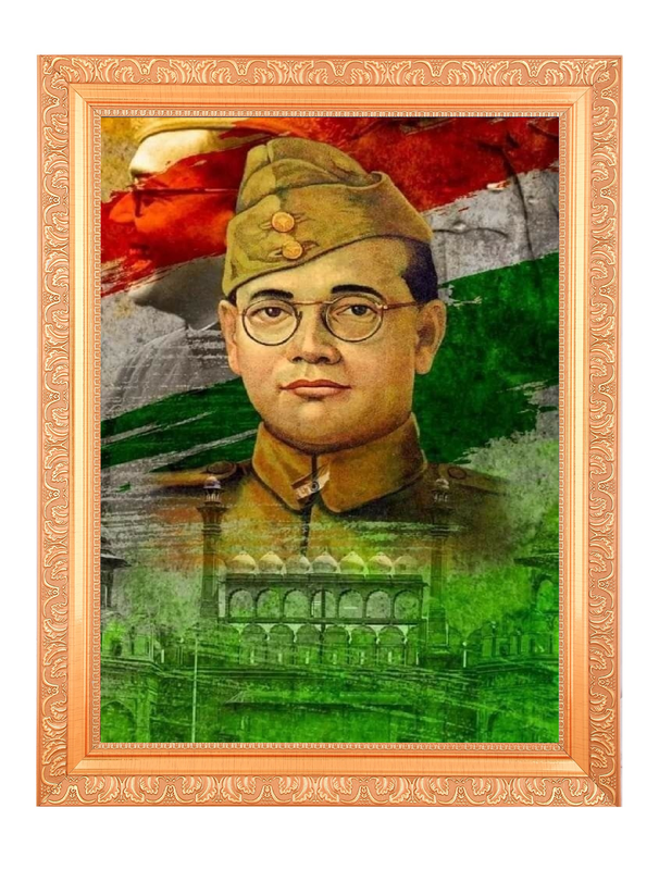 Netaji Subhas Chandra Bose Painting Vintage Design Digital Print Photo In Golden Artwork Frame ...