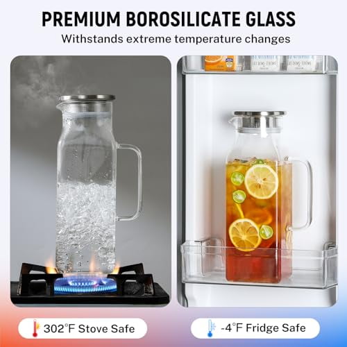 Netany 2 Pack 2 Liters/68 oz Square Glass Pitcher with Lid and Handle ...