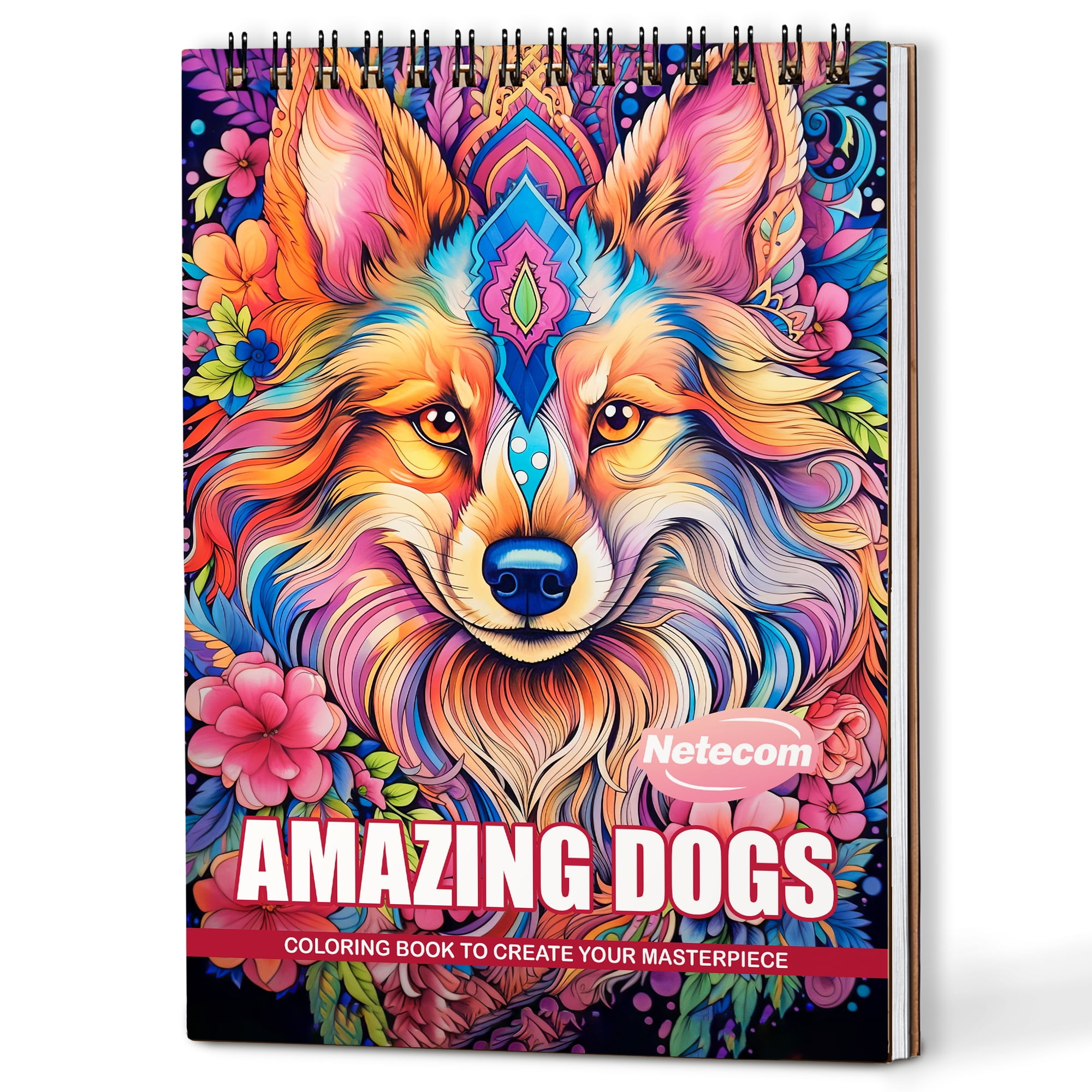 Netecom Amazing Dogs Coloring Book Spiral Bound for Adults, A5 Wooden ...