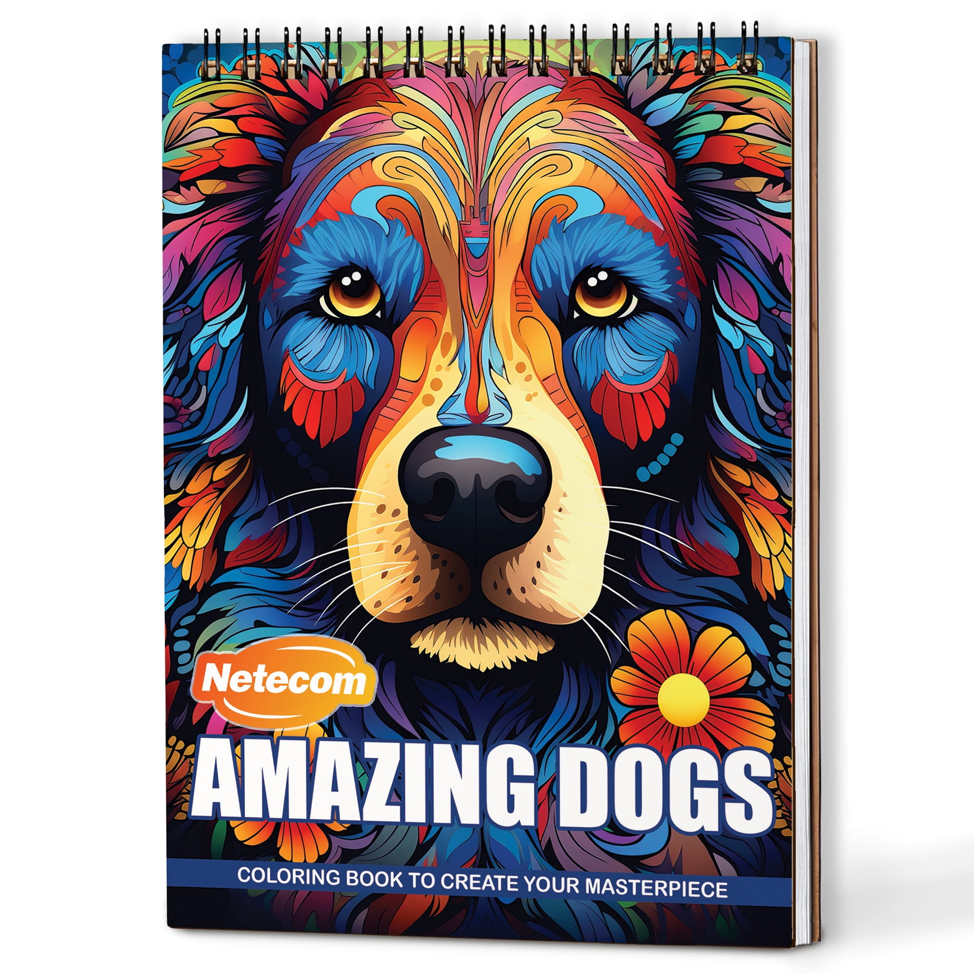 Netecom Amazing Dogs Coloring Book Spiral Bound for Adults, A5 Wooden ...
