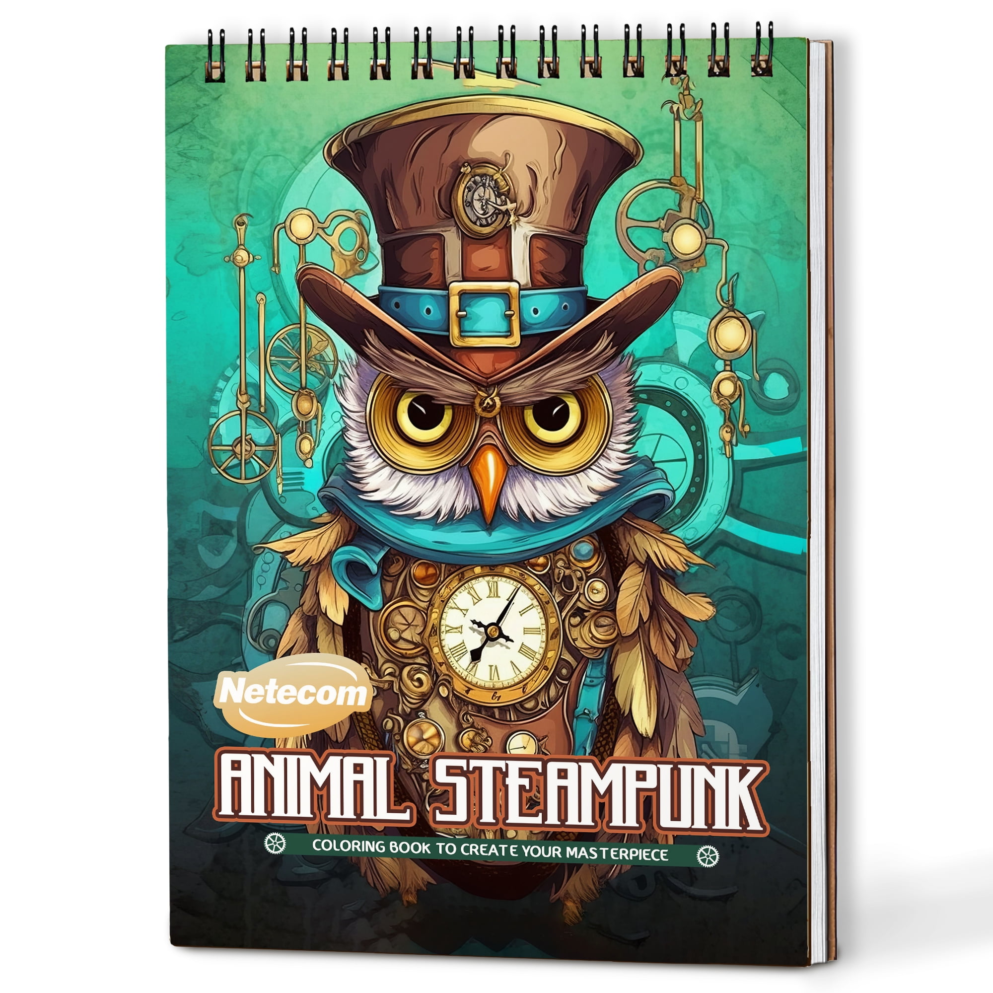 Netecom Animal Steampunk Coloring Book Spiral Bound for Adults, A5 ...