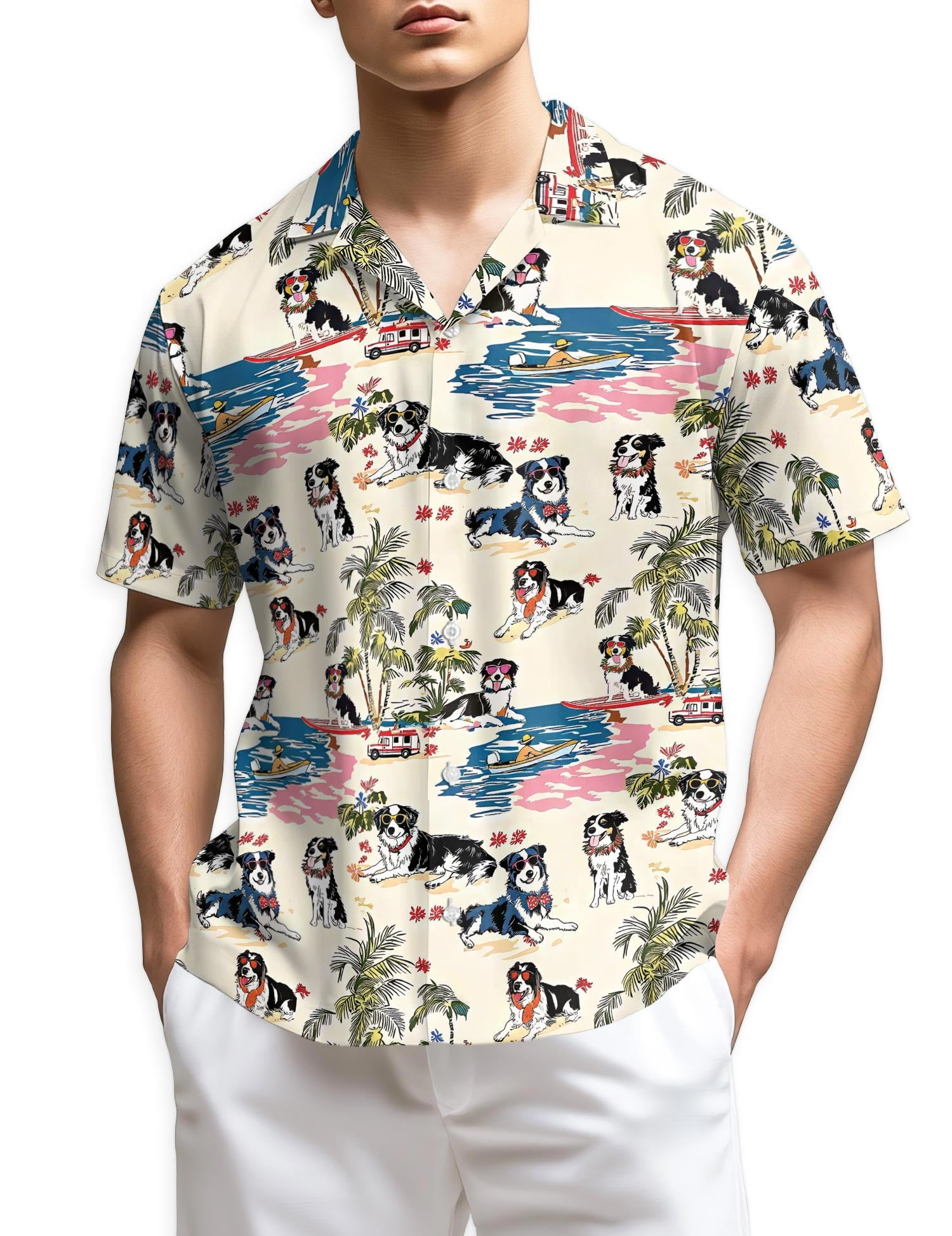 Netecom Australian Shepherd Hawaiian Shirt for Men, Tropical Style ...