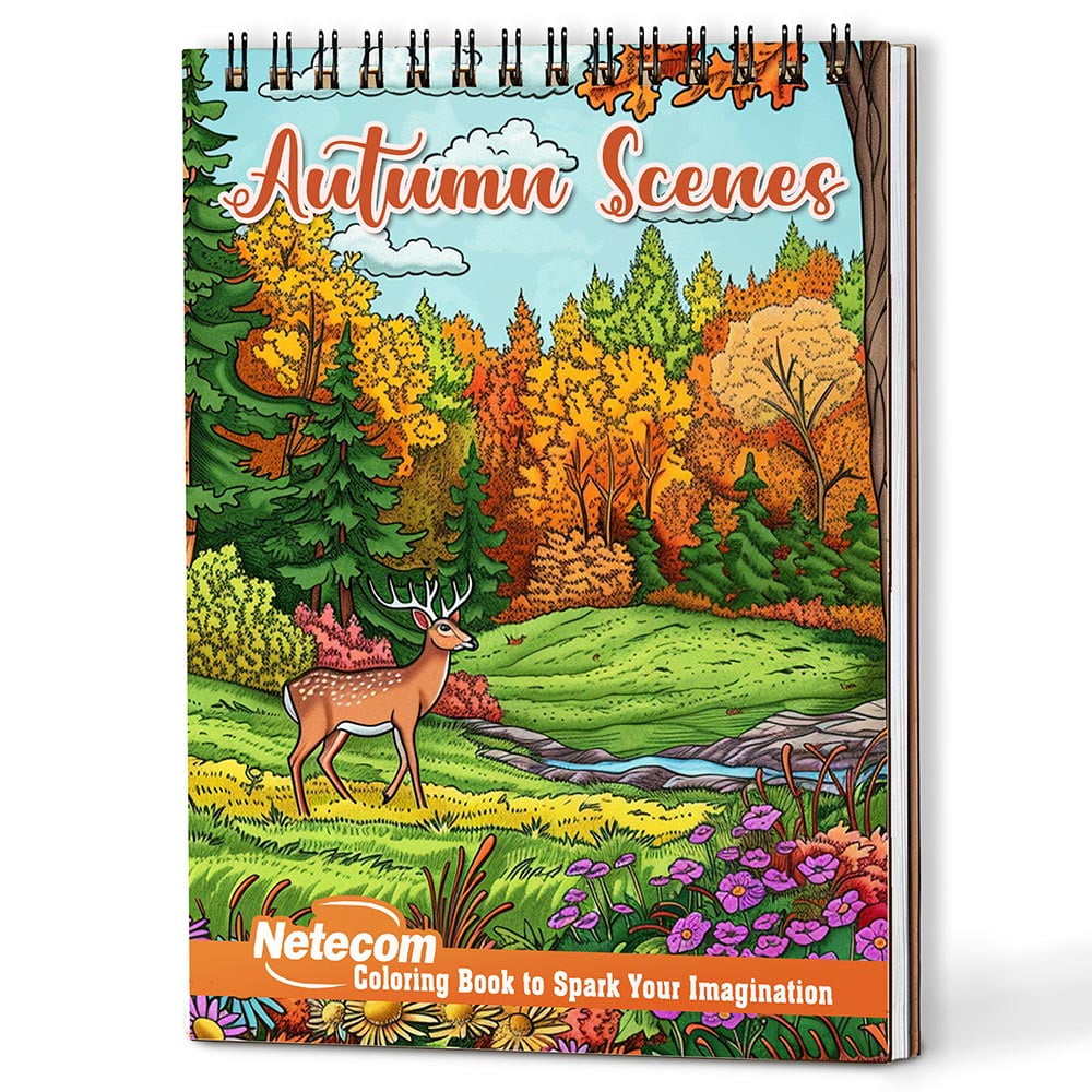 Netecom Autumn Scenes Coloring Book Spiral Bound for Adults, A5 Wooden ...