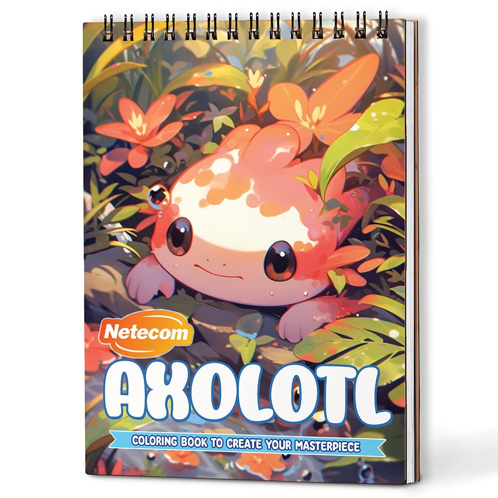 Netecom Axolotl Coloring Book Spiral Bound for Adults, A5 Wooden Cover ...