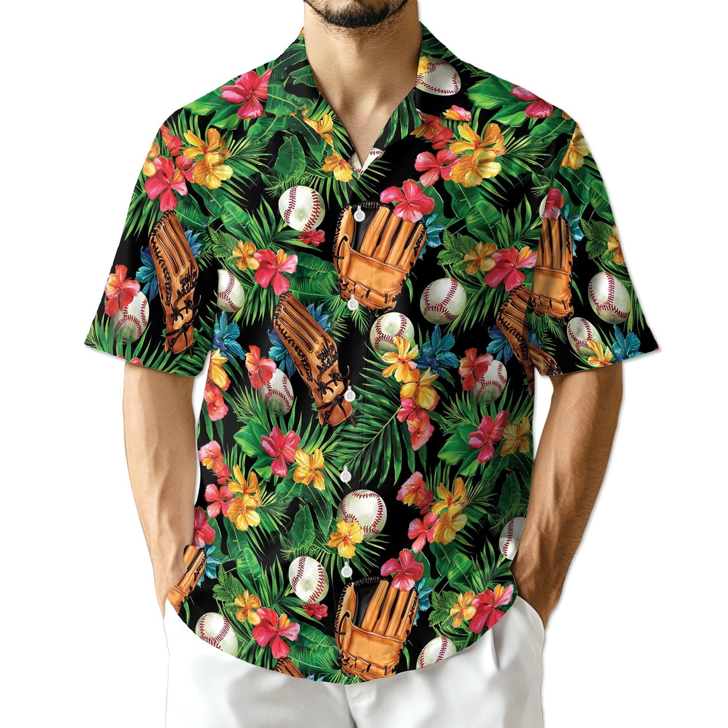 Netecom Baseball Art Tropical Hawaiian Shirt for Men, Button Down ...
