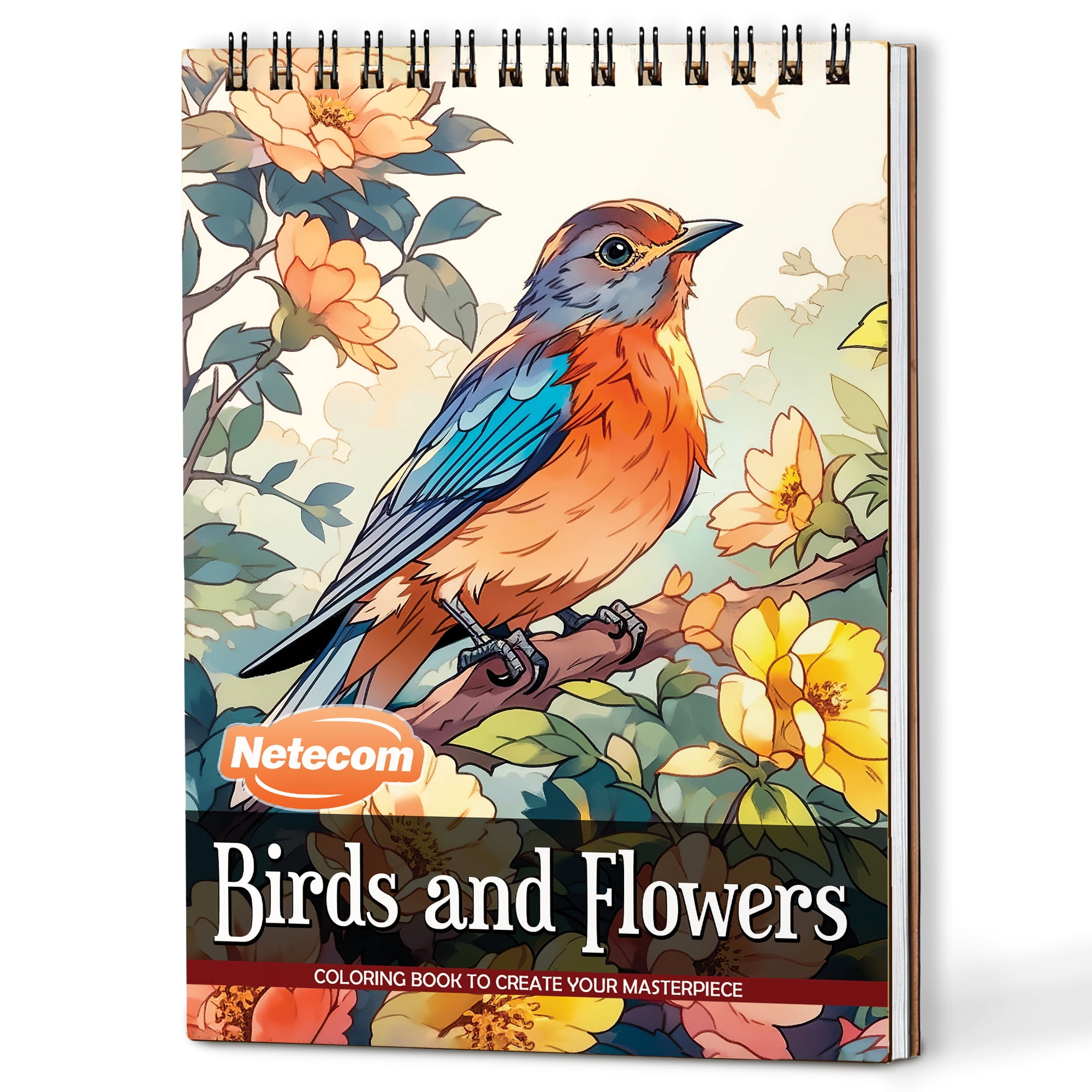 Netecom Birds And Flower Coloring Book Spiral Bound for All Ages, A5 ...
