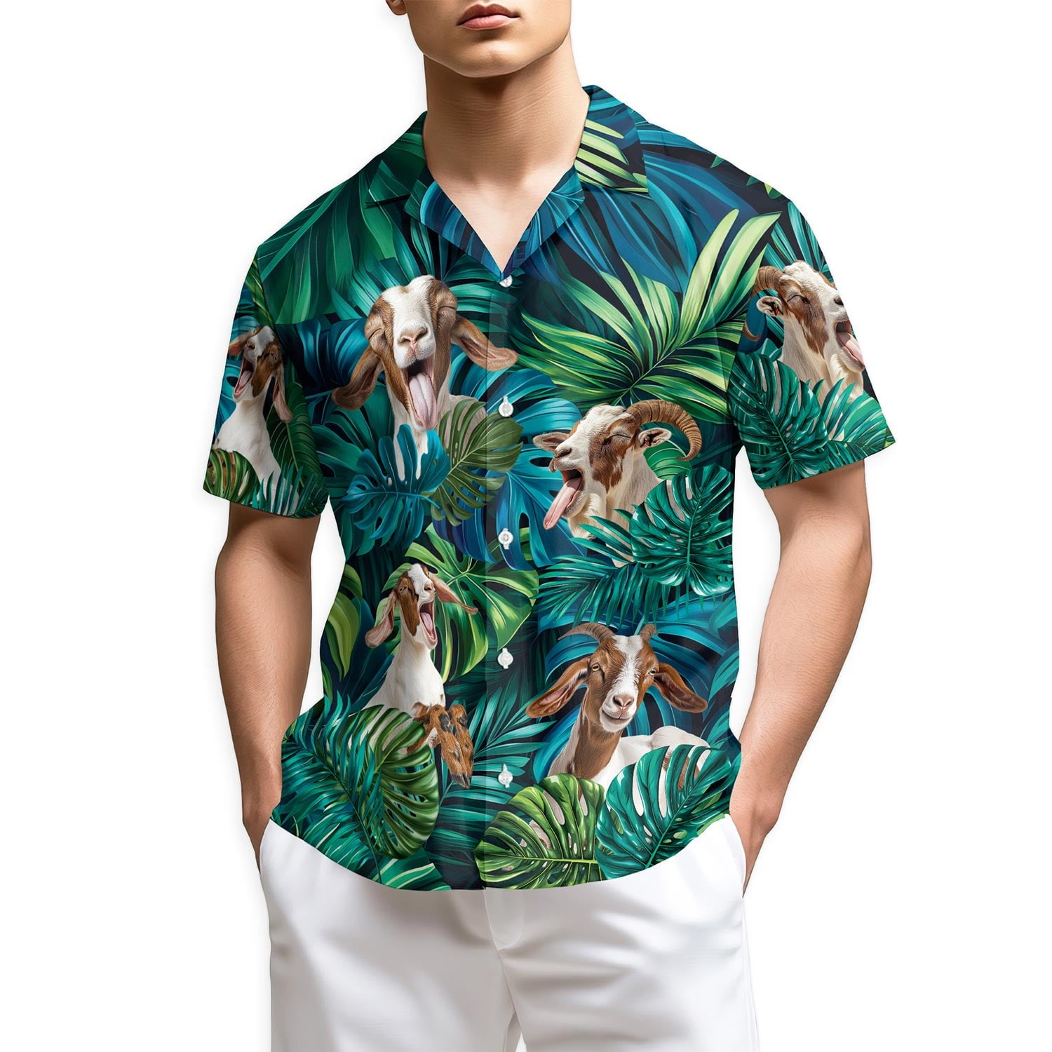 Netecom Boer Goats Hawaiian Shirt for Men, Button Down Summer Beach ...