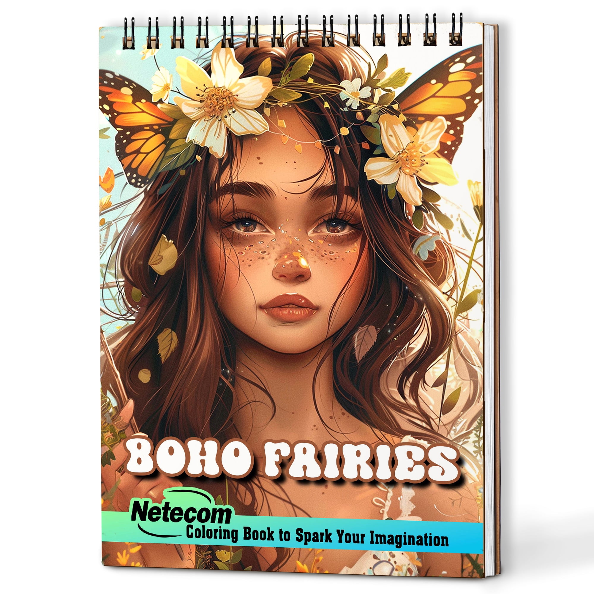 Netecom Boho Fairies Coloring Book for Adults, A5 Wooden Cover, 30 ...