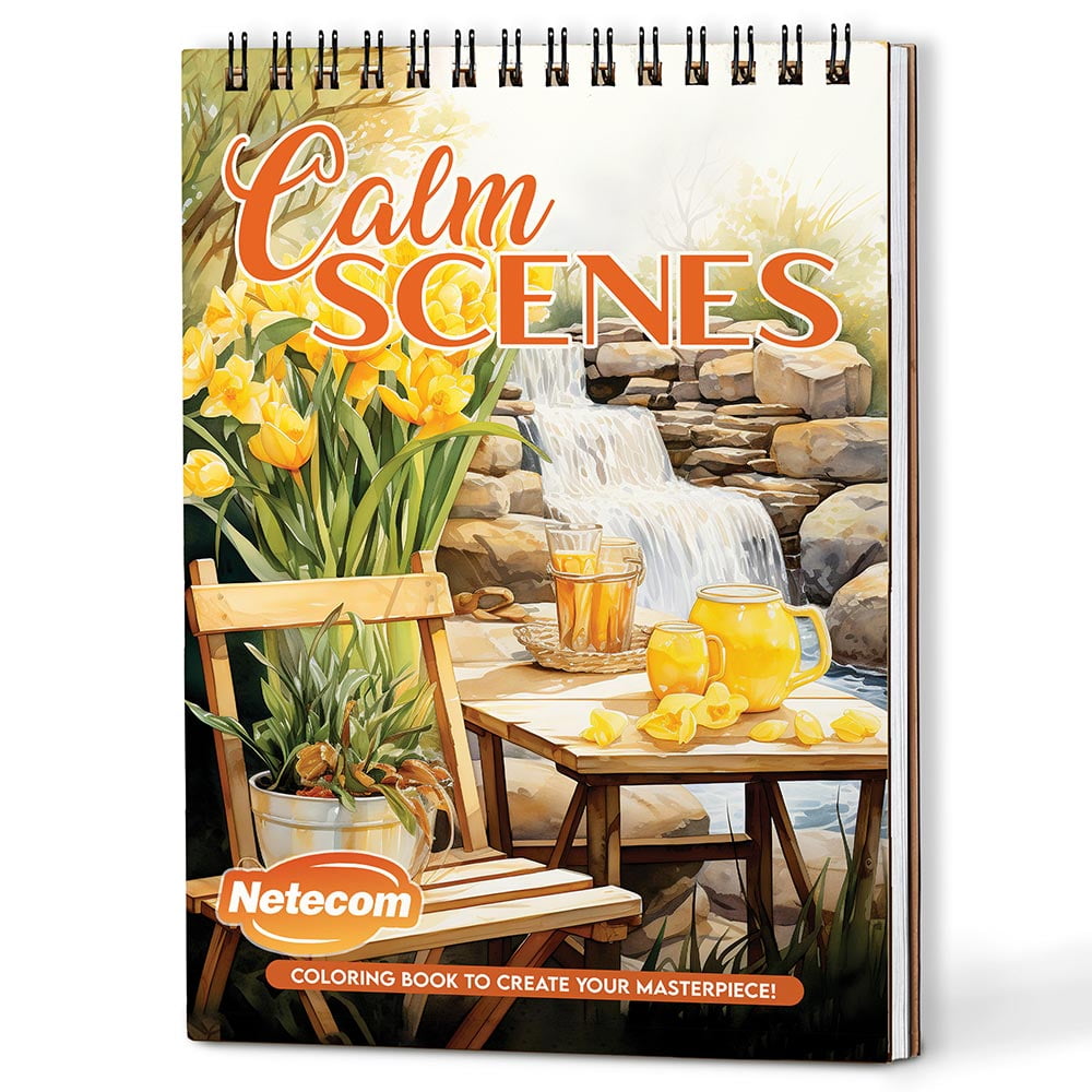 Netecom Calm Scenes Coloring Book Spiral Bound for Adults, A5 Wooden ...