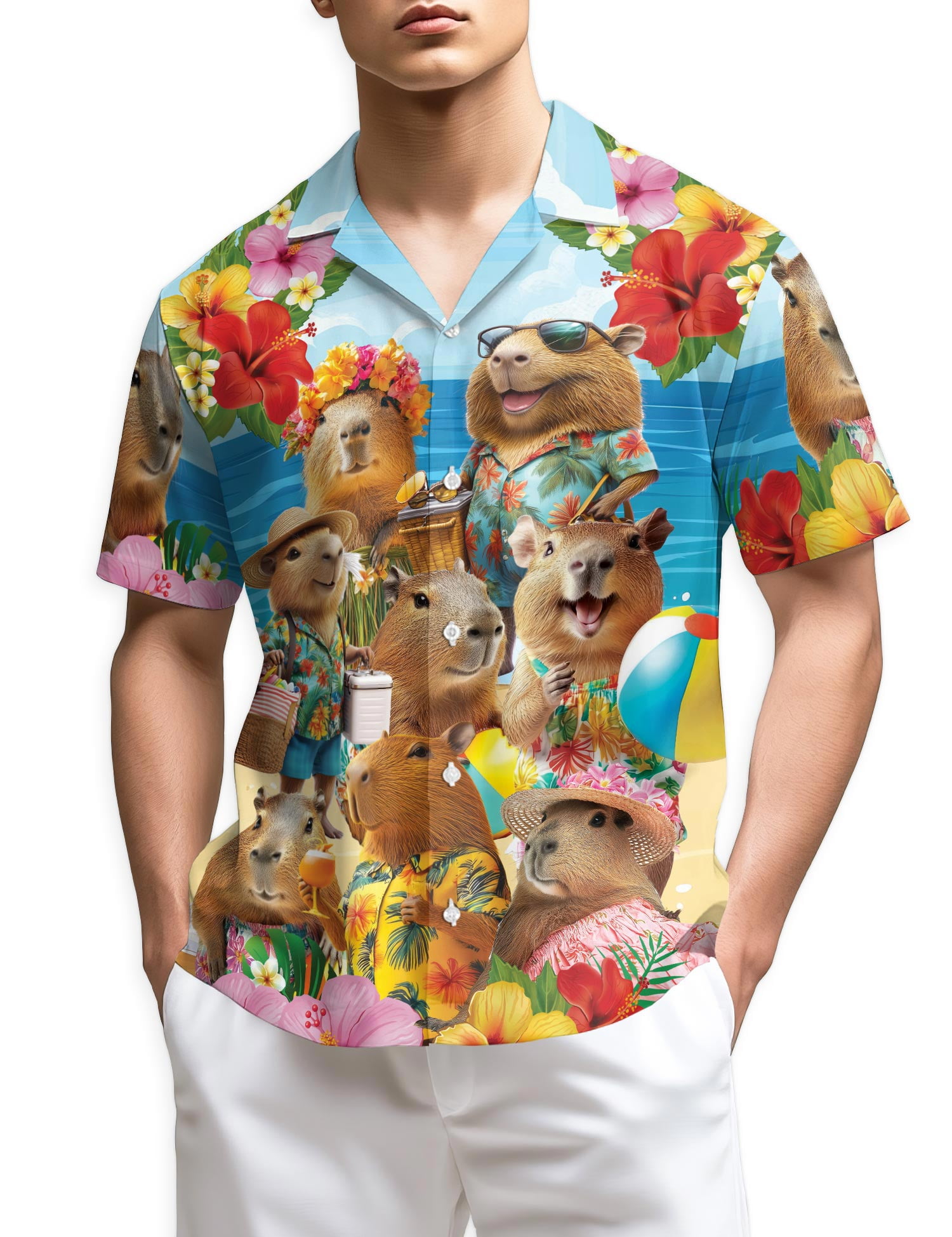 Netecom Capybara Hawaiian Shirt for Men, Button Down Summer Beach Short ...